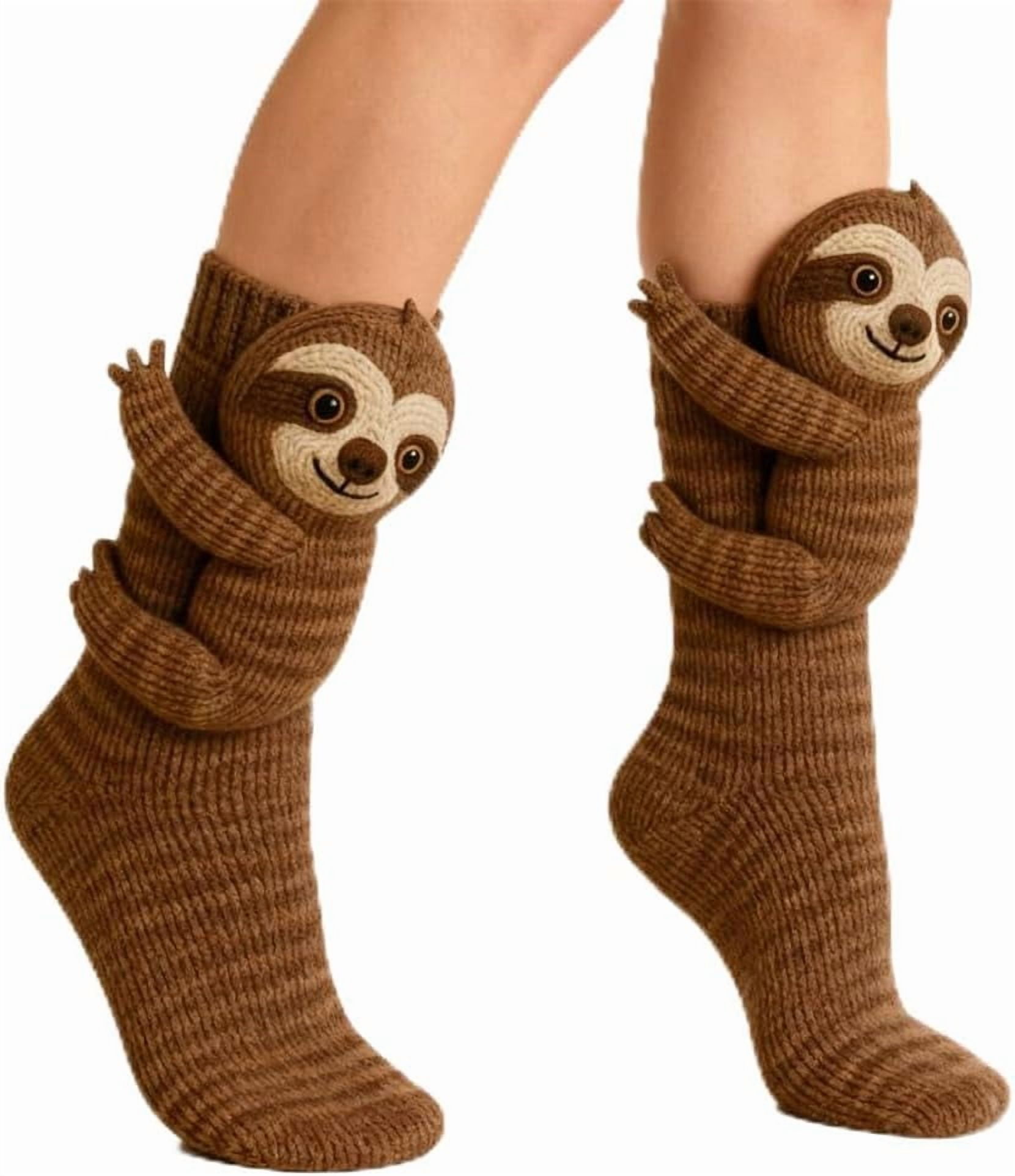 Animal Socks, Sloth Socks 3D Knit Animal Sock for Women, Double-Layer ...