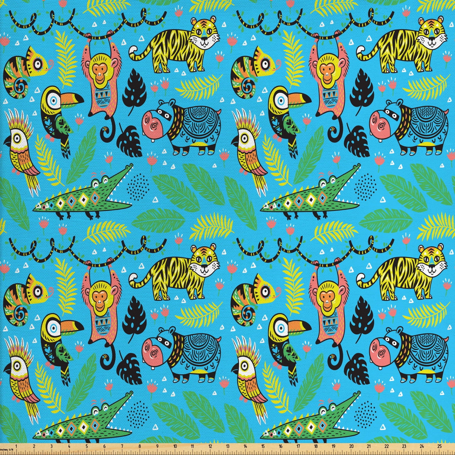 Animal Sofa Upholstery Fabric by the Yard, Colorful Pattern of Various ...