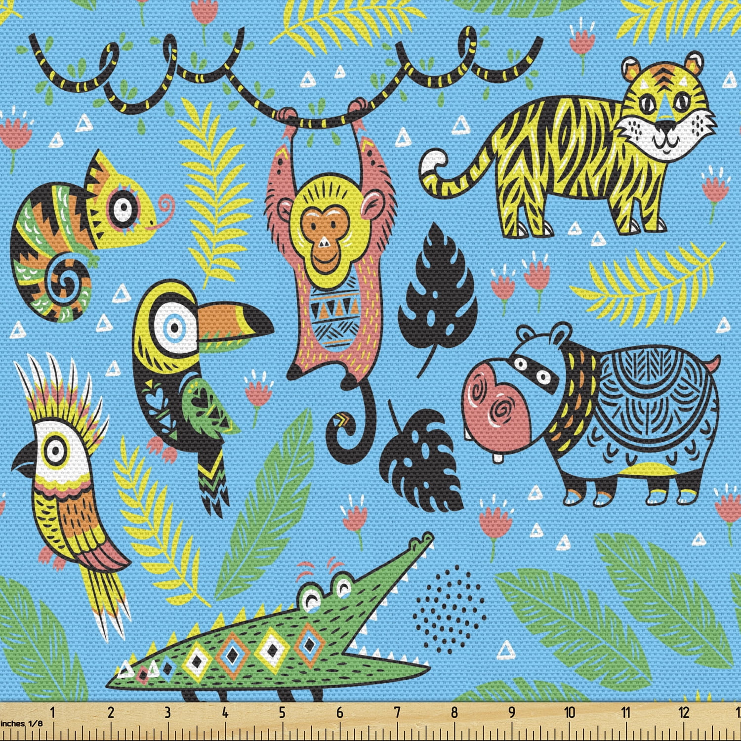 Animal Sofa Upholstery Fabric by the Yard, Colorful Pattern of Various ...