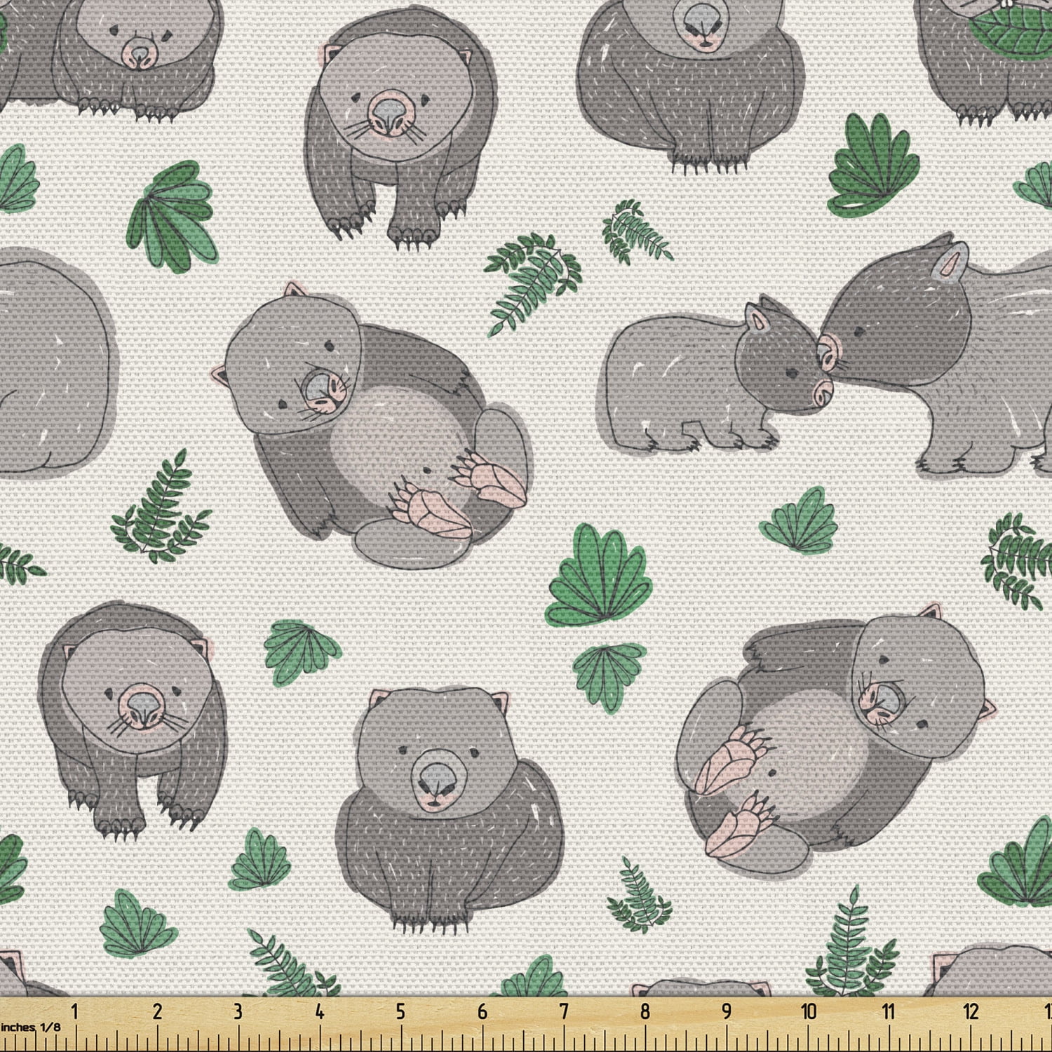 Ambesonne Animal Fabric by the Yard Upholstery, Wombats with Leafy ...