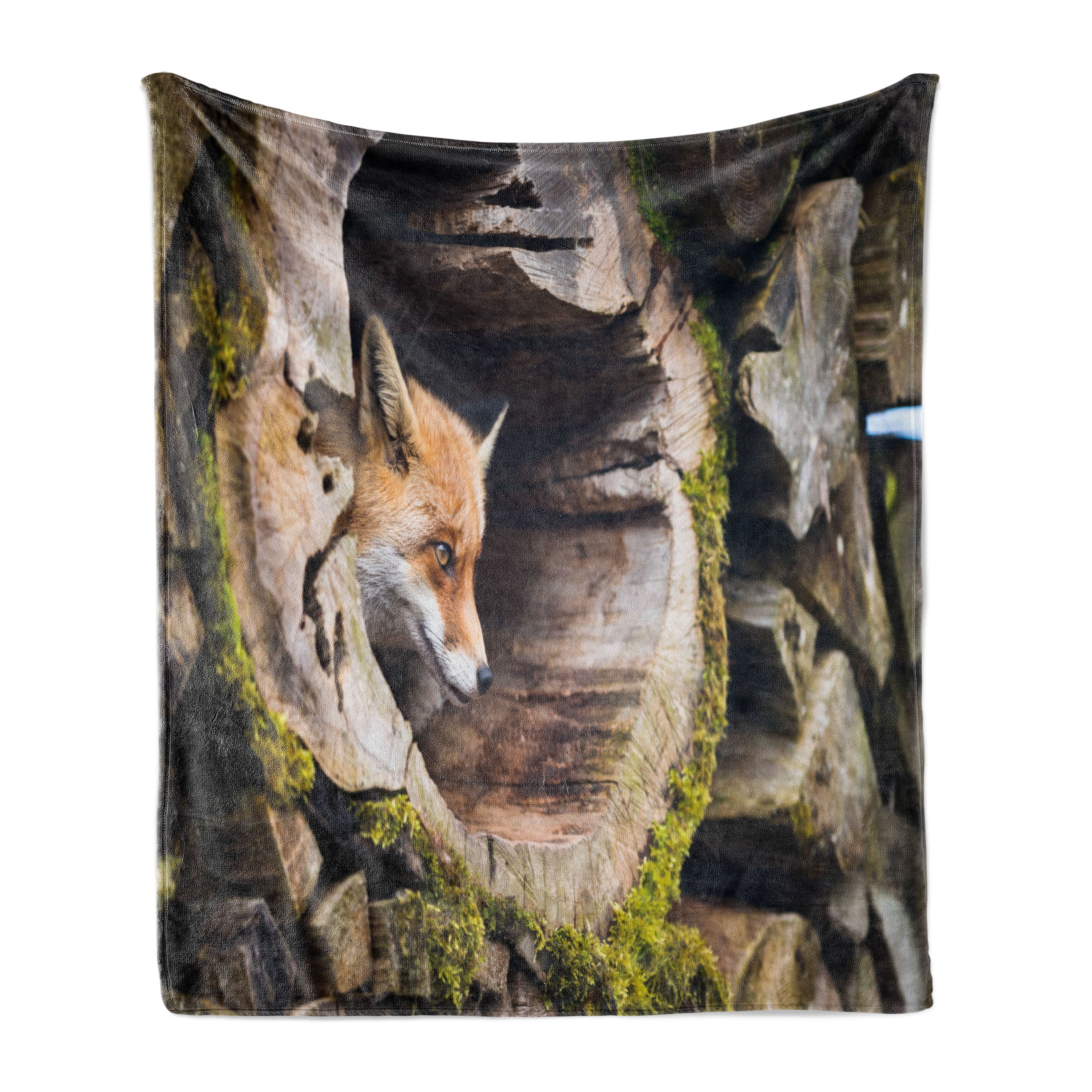 Animal Soft Flannel Fleece Blanket, True Fox Vulpes Inside Wood Log ...