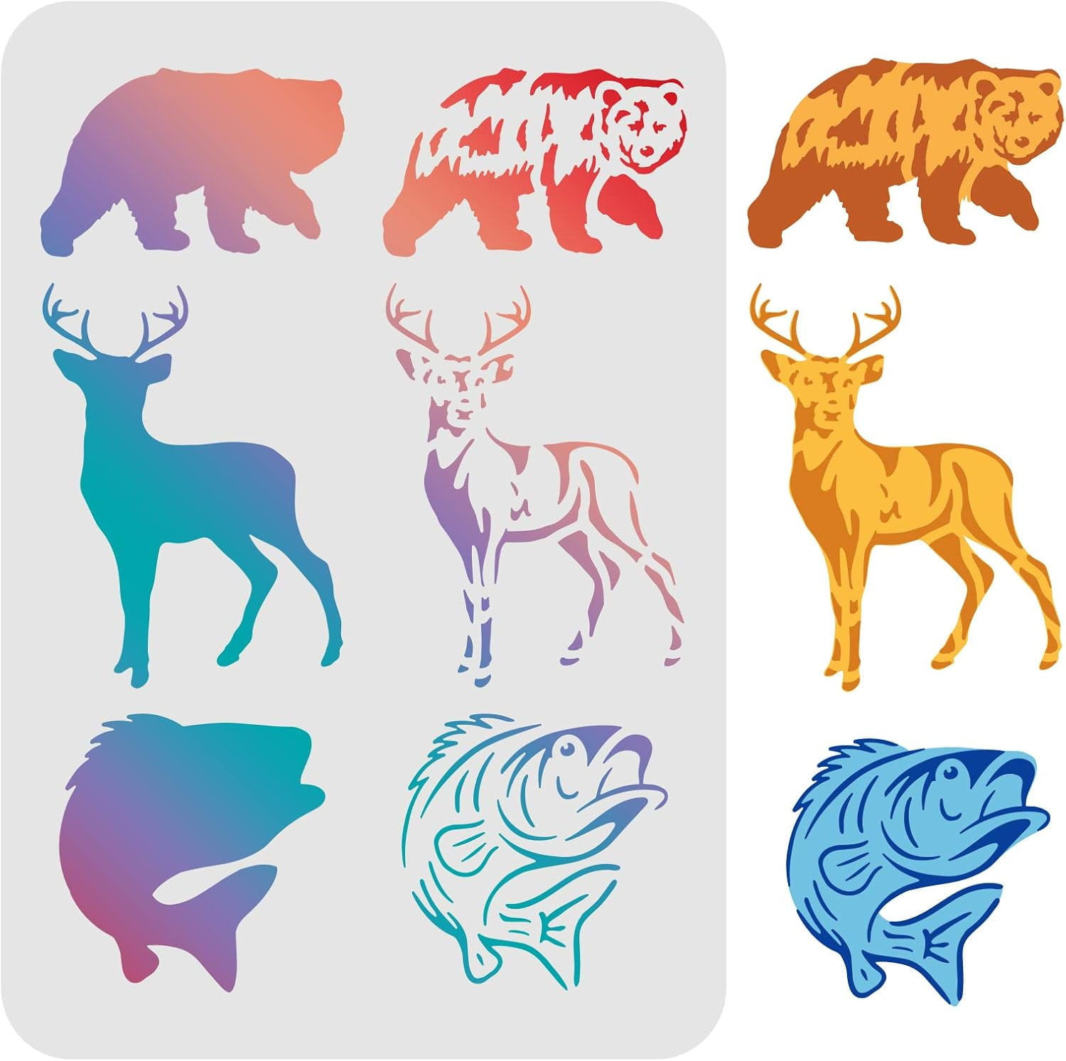 Animal Stencil Templates 11.6x8.3 inch Bear Deer Fish Plastic Stencils ...