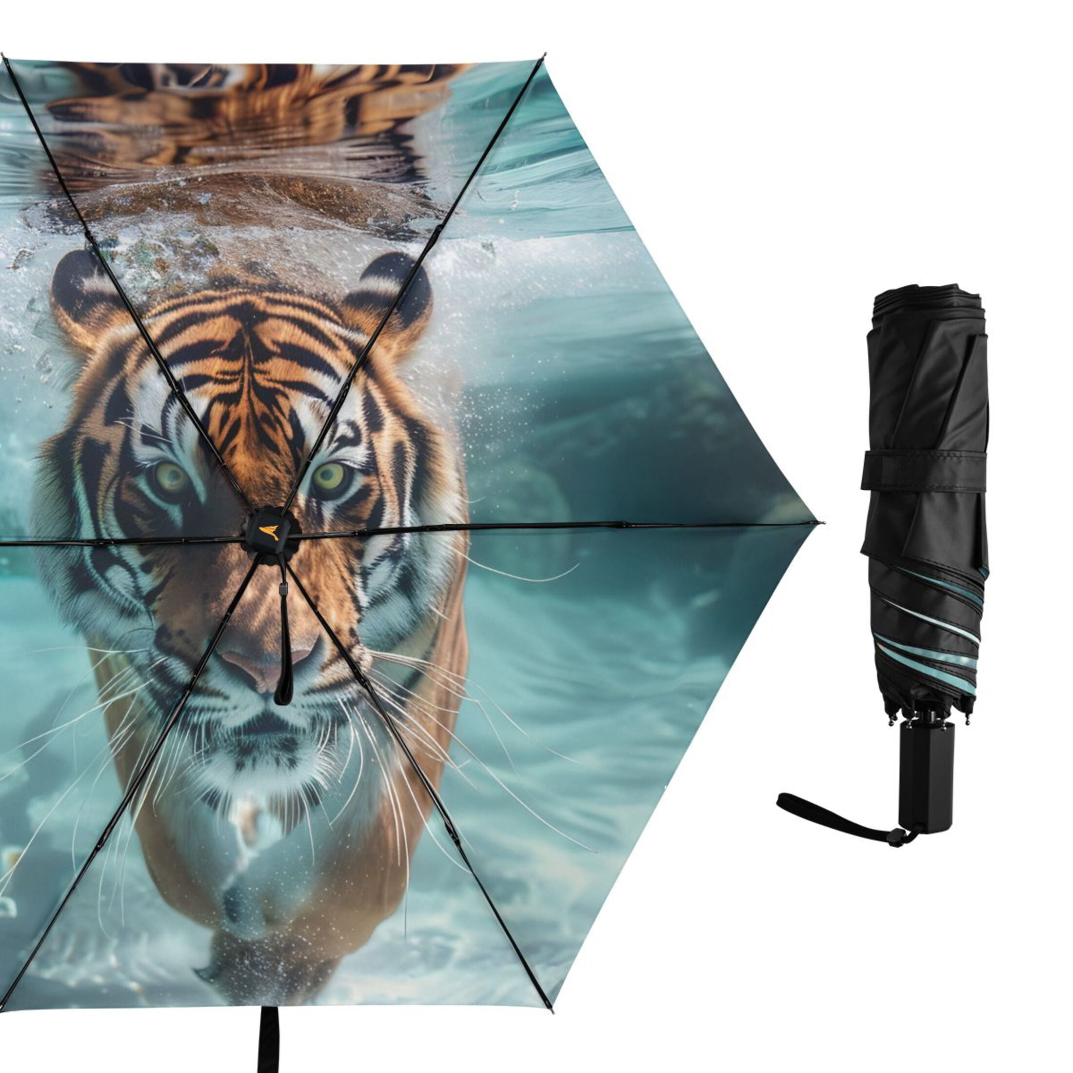 Animal Swimming Underwater Triple Folding Umbrella Parasol 6 Ribs UV ...