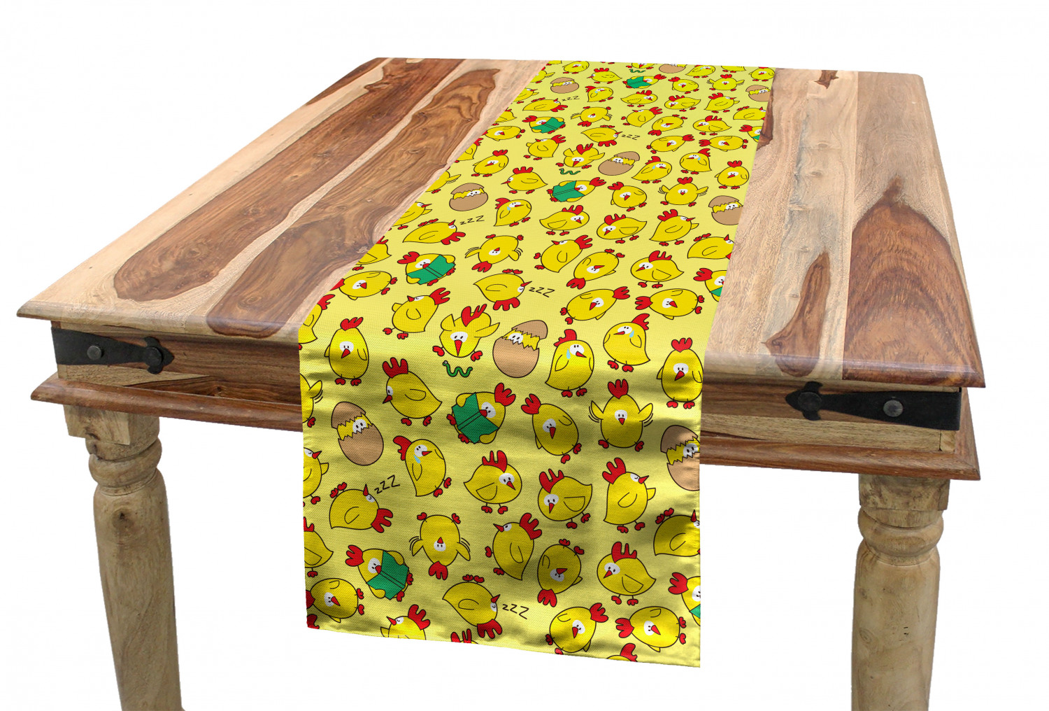 Animal Table Runner, Chickens in Various Stances Hatching Reading ...