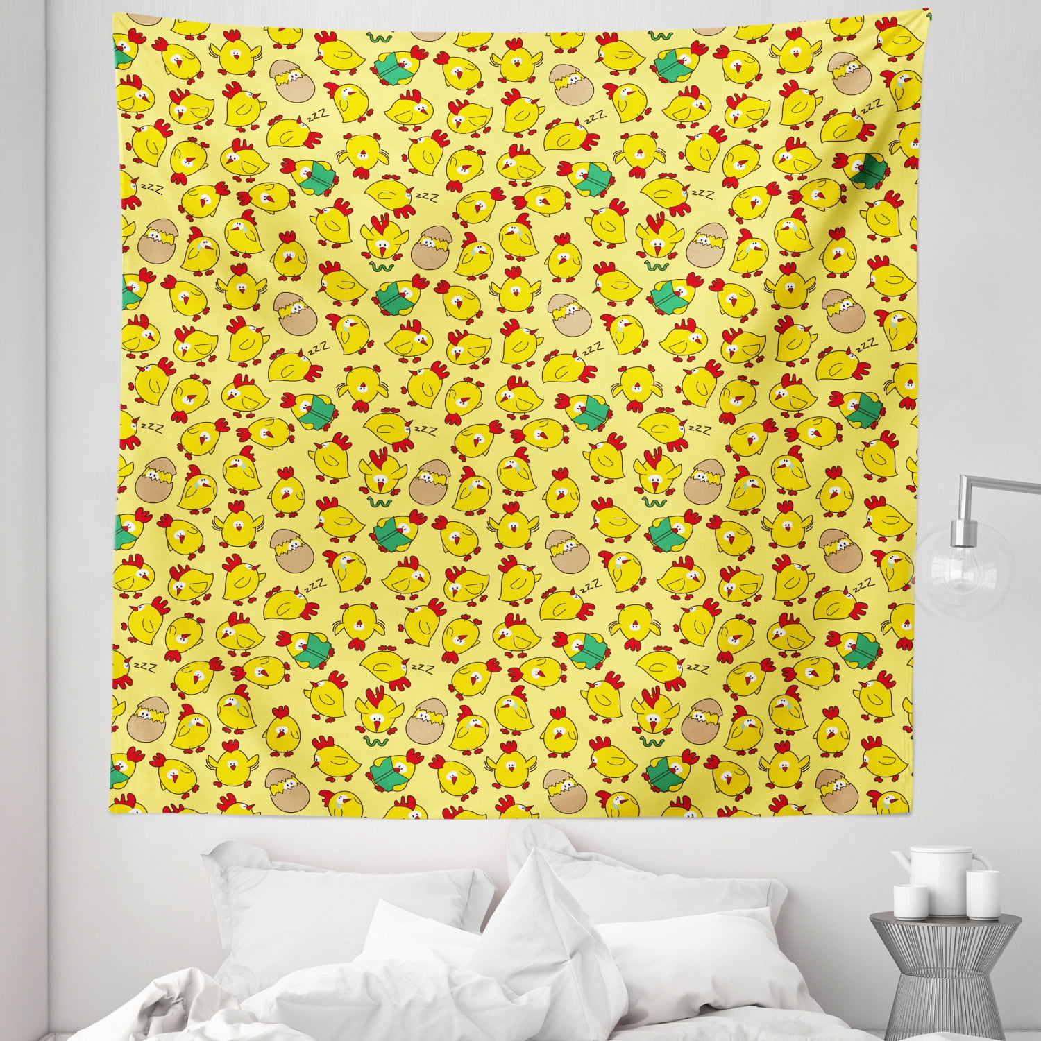 Animal Tapestry, Chickens in Various Stances Hatching Reading Eating ...