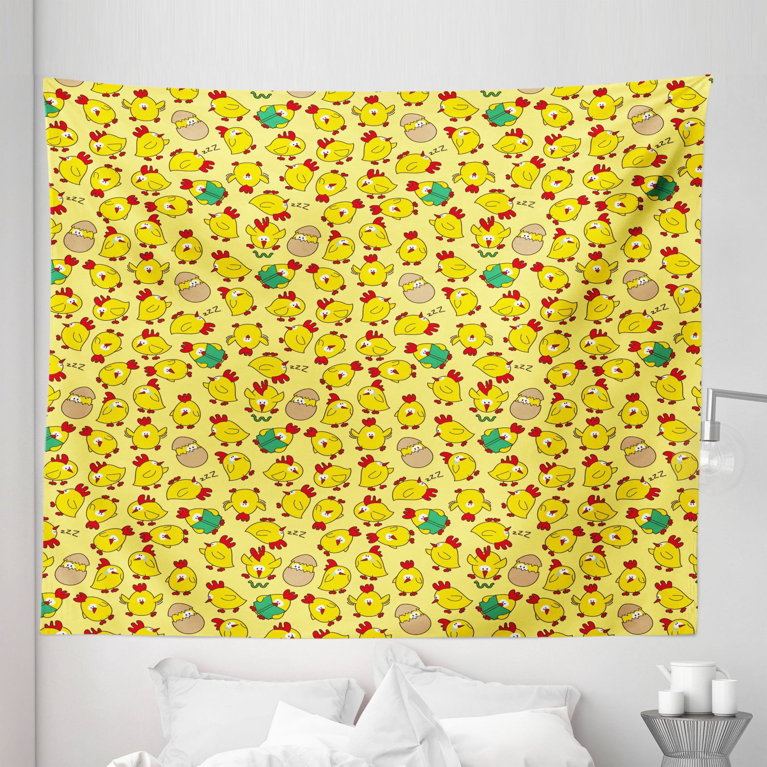 Animal Tapestry, Chickens in Various Stances Hatching Reading Eating ...