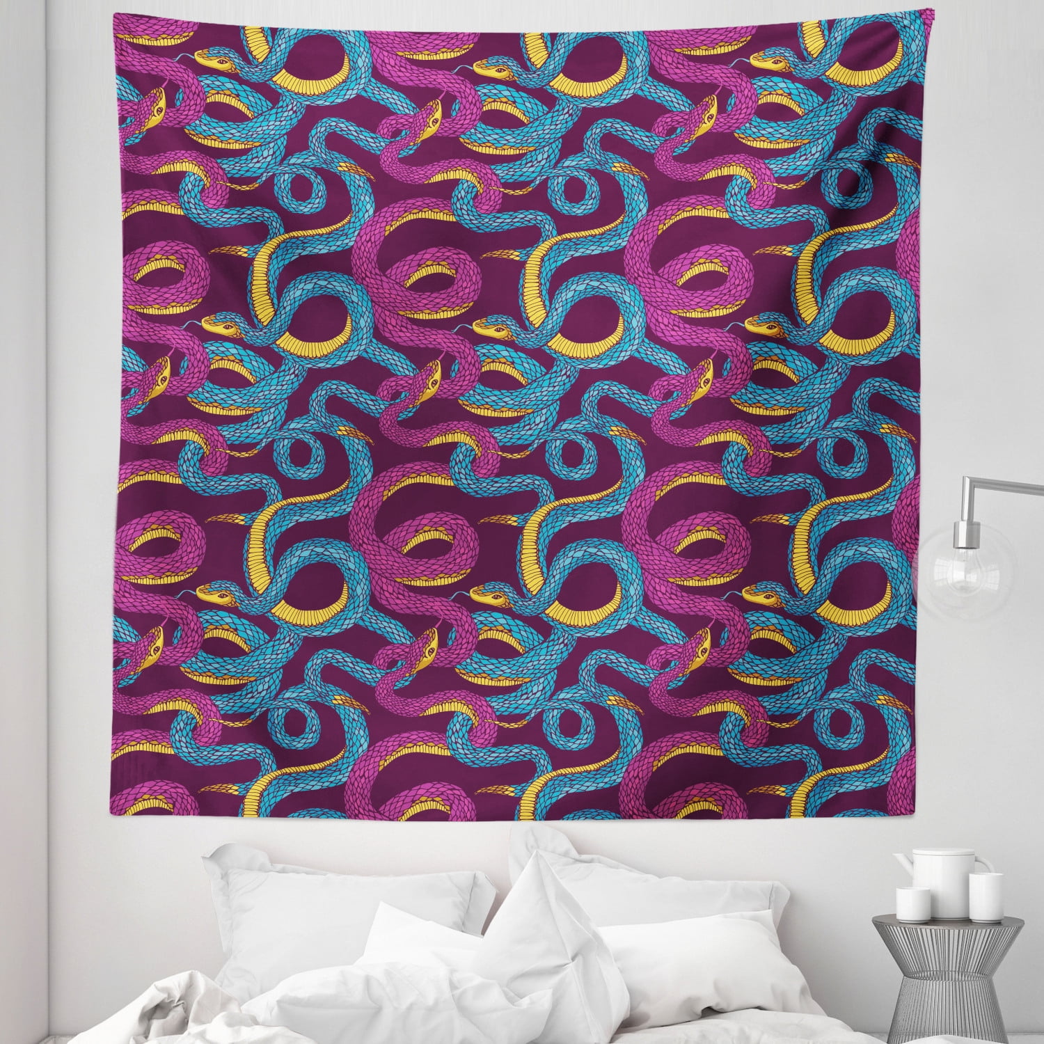 Animal Tapestry, Hand Drawn Style Pattern with Snakes Swirled Tangled ...