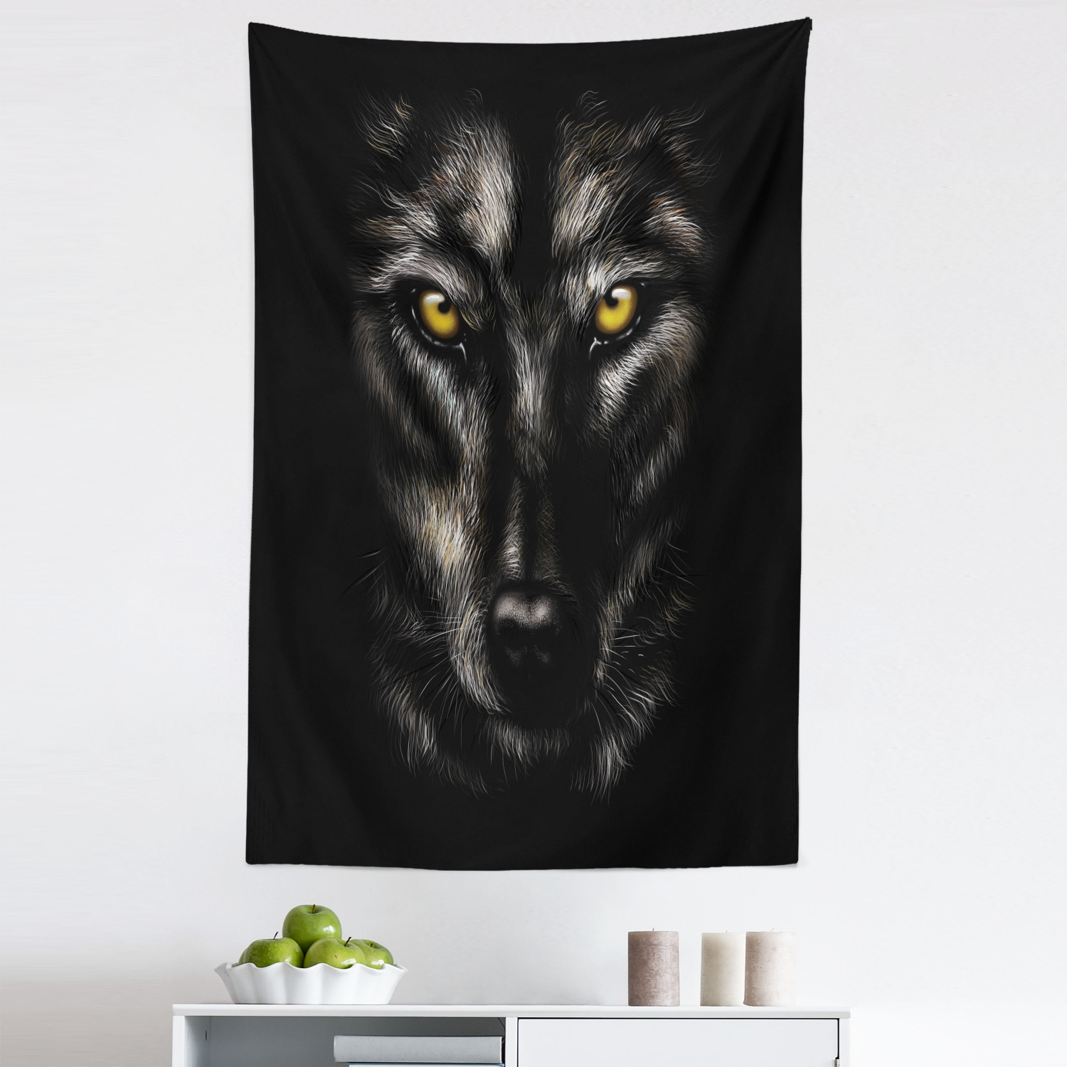 Animal Tapestry, Vicious Wolf with Eyes Predator Close Up Face Werewolf ...