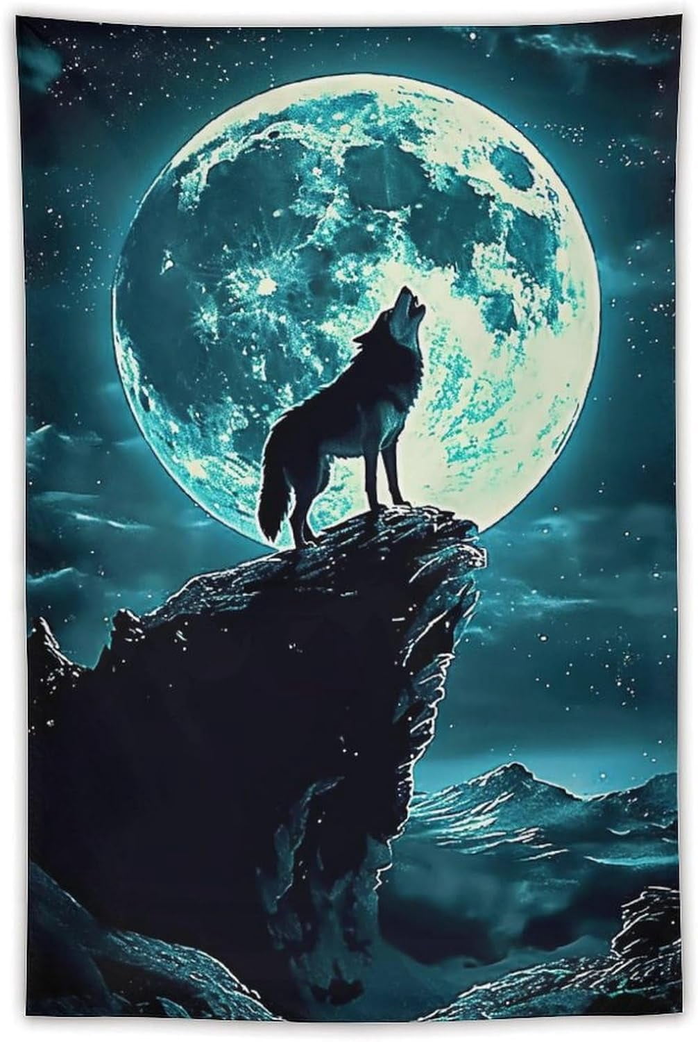 Animal Tapestry Wolf Super Moon Wall Hanging Aesthetic Decoration For ...