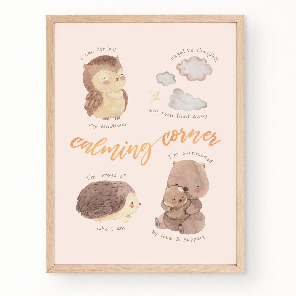 Animal Theme Calm Corner Educational Poster, Watercolor Cute Earthtone ...