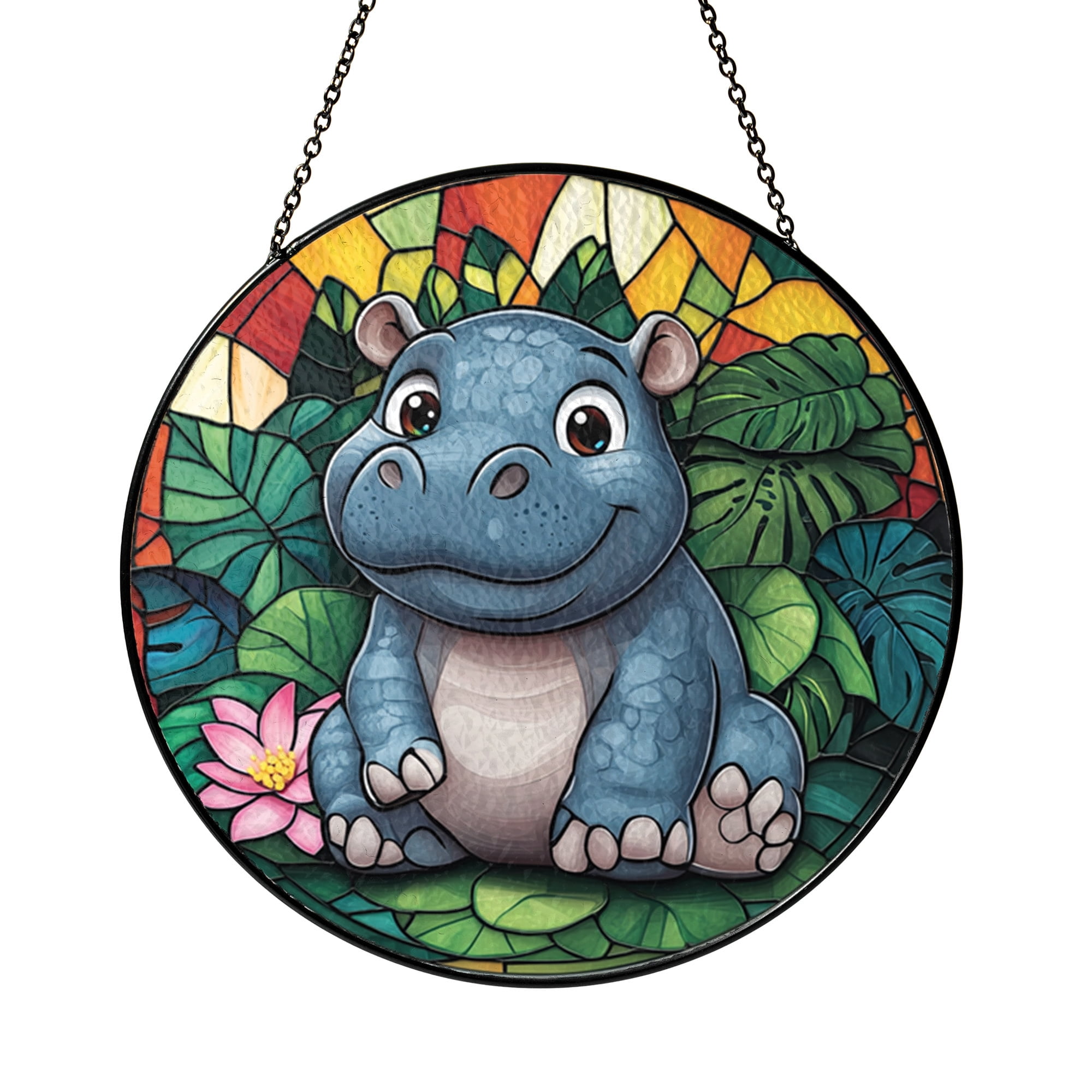 Animal Theme Hippo Glass Suncatcher Window Hanging, Stained Glass Style ...