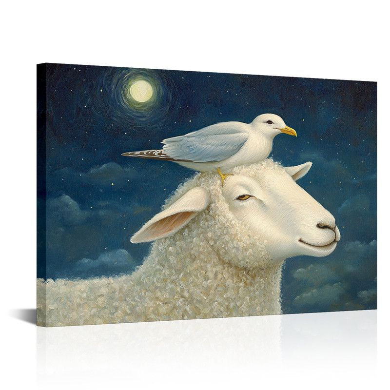 Animal Themed Canvas Wall Art Sheep and Seagull Prints Decor Painting ...