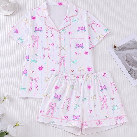 Animal Themed Pajamas Set Short Sleeve Button Down Sleepwear Pjs Sets ...