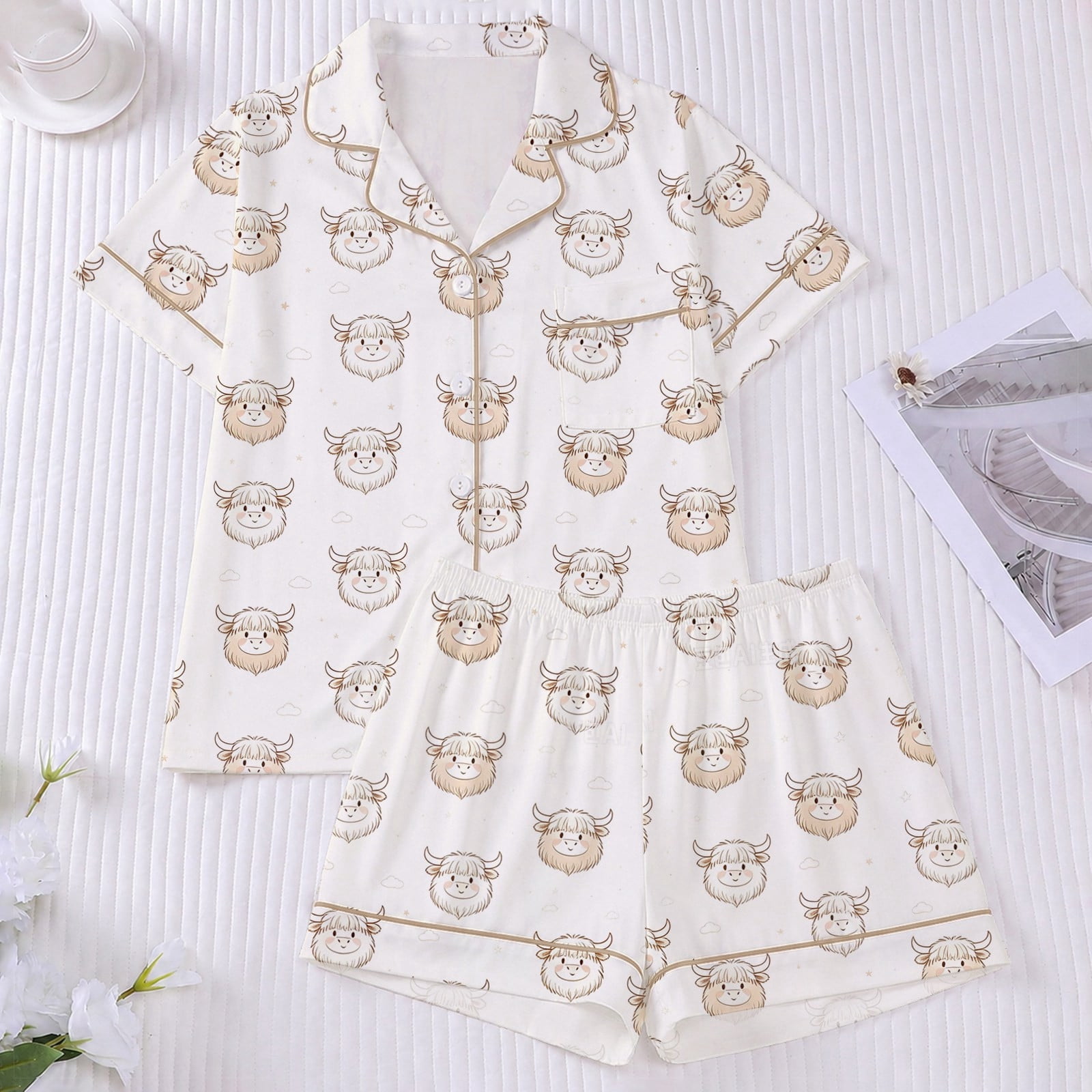 Animal Themed Pajamas Set Short Sleeve Button Down Sleepwear Pjs Sets ...
