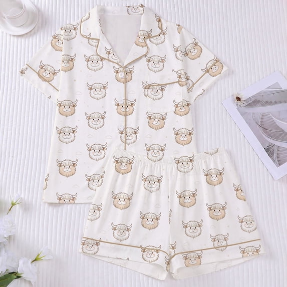 Animal Themed Pajamas Set Short Sleeve Button Down Sleepwear Pjs Sets ...