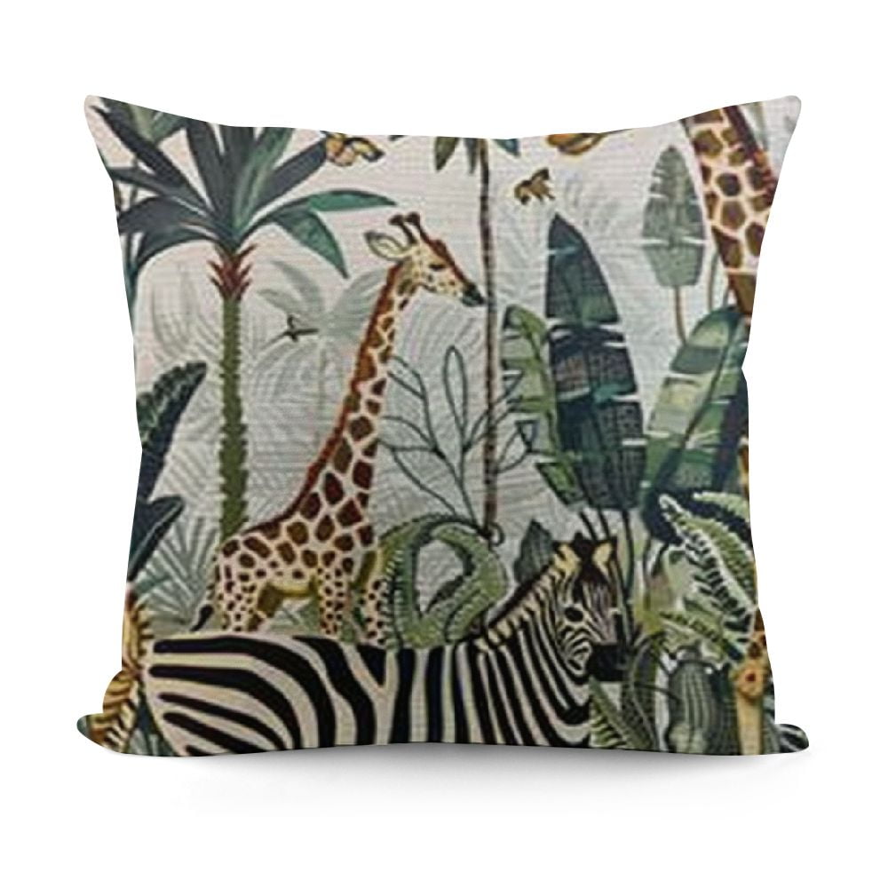 Animal Throw Pillow Covers Palm Trees Giraffe Elephant Leopard Pillow ...