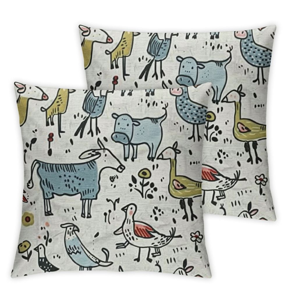 Animal Throw Pillow Cushion Case, Cow Horse Pigs Chicken Sheep ...