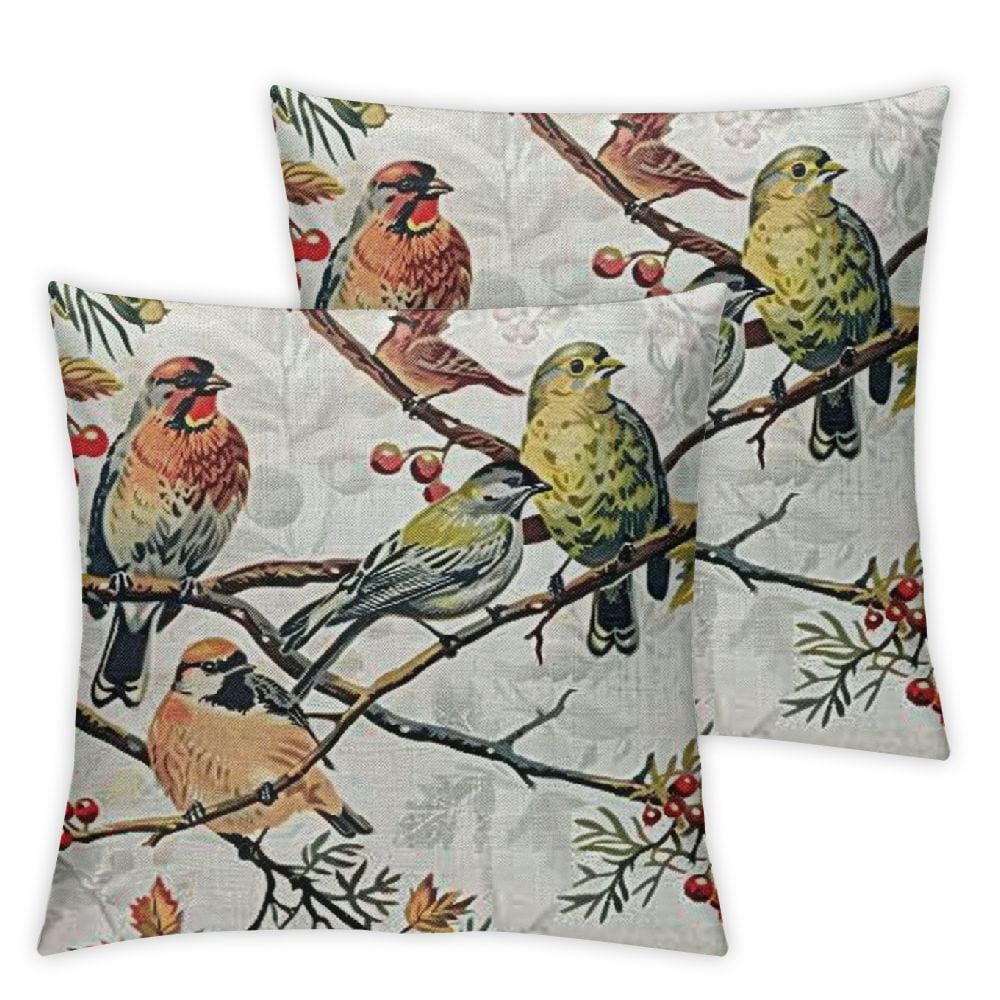 Animal Throw Pillow Cushion Case, Sparrows Birds Leaves Branches Pine ...