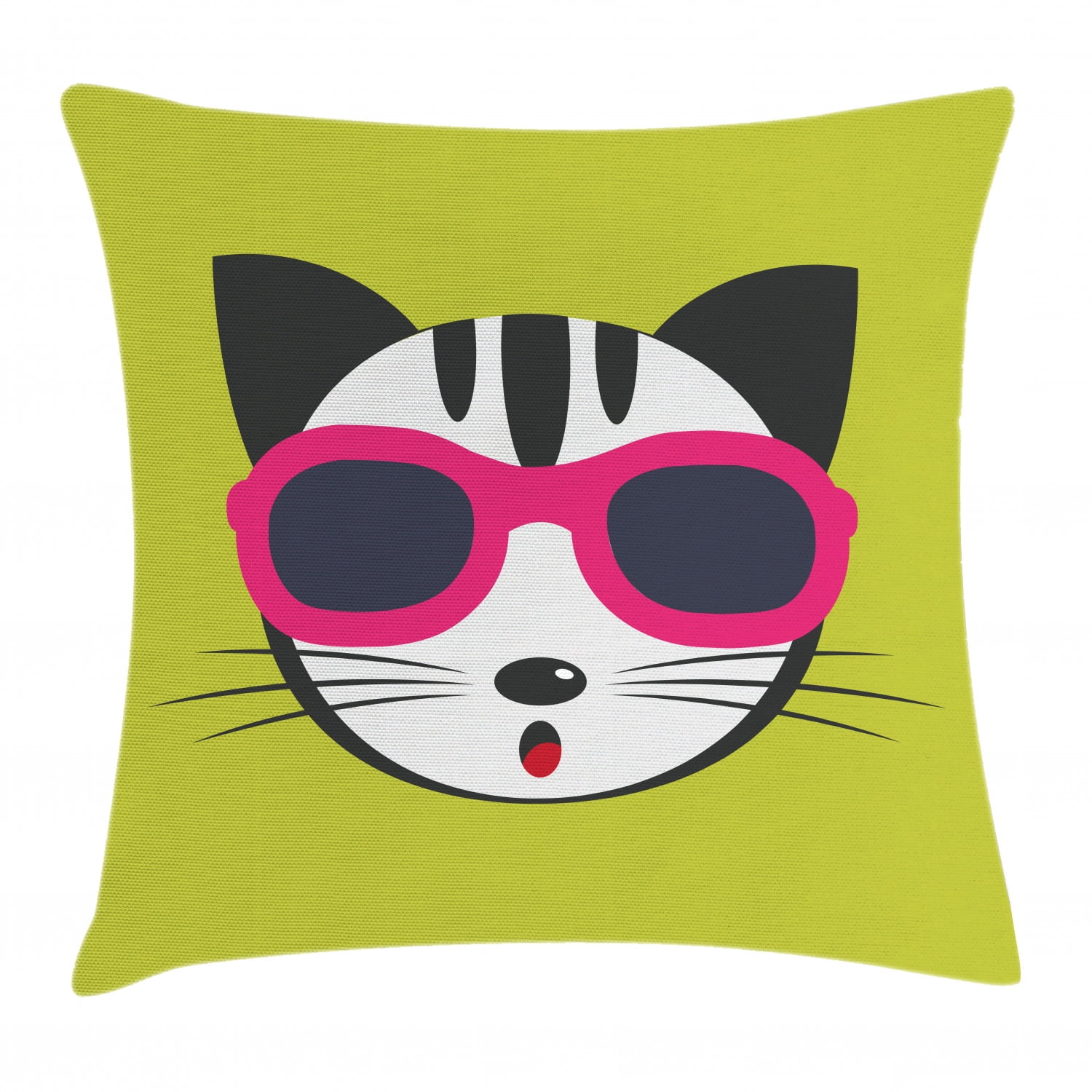 Animal Throw Pillow Cushion Cover, Cute Kitten Wearing Pink Sun Glasses ...