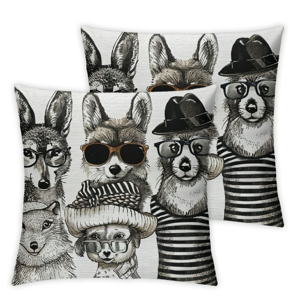 Animal Throw Pillow Cushion Cover, Hipster Panda Bear Cigar Fox and ...