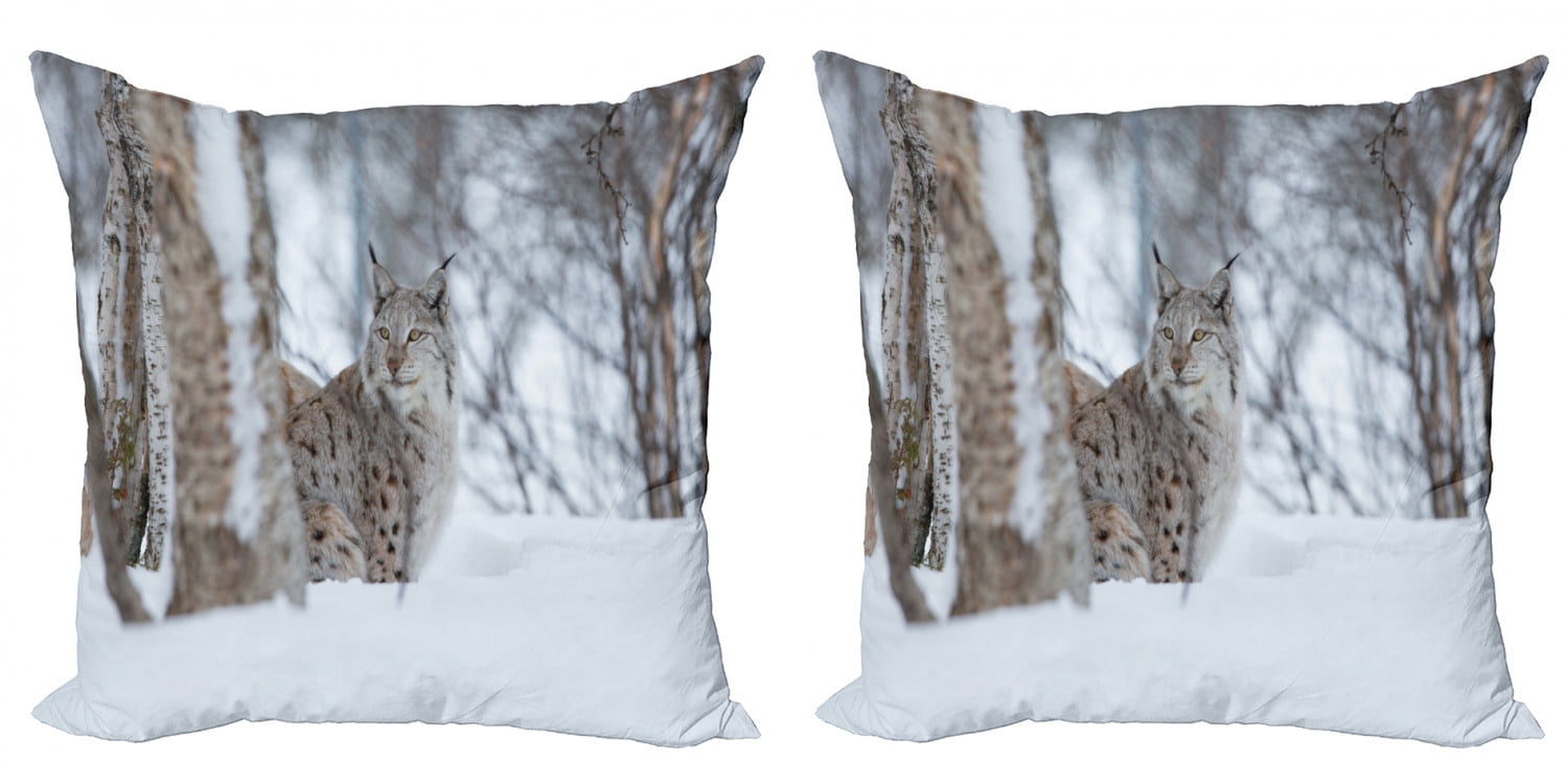 Ambesonne Animal Throw Pillow Cover 2 Pack, European Lynx Wilderness ...