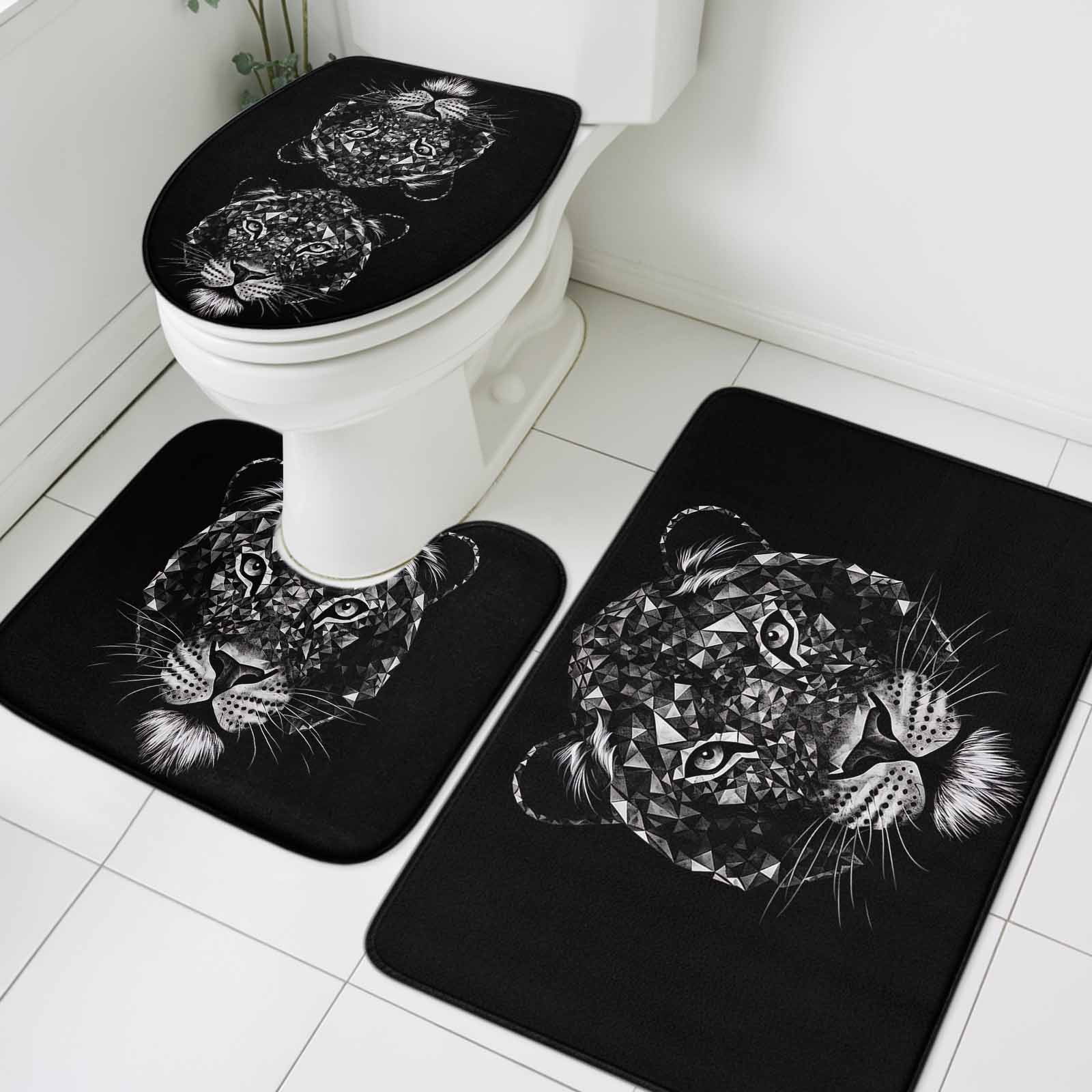 Animal Tiger Bathroom Rugs Set Ear Eyes Lines Texture Black Non Slip ...