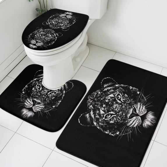Animal Tiger Bathroom Rugs Set Ear Eyes Lines Texture Black Non Slip ...