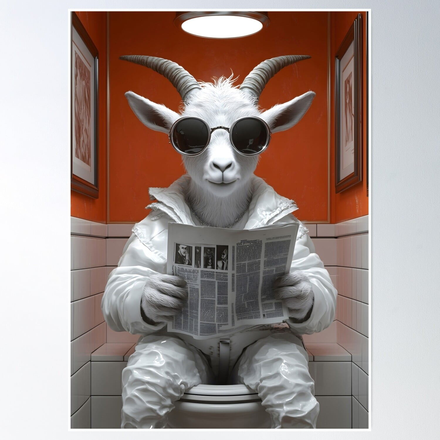 Animal Toilet Cool Goat Shades Reading News Retro Orange Restroom ...