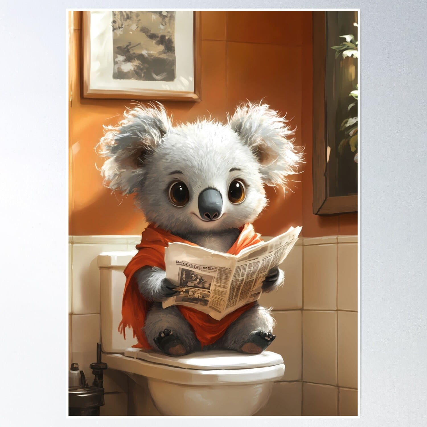 Animal Toilet Whimsical Koala Bear Reading Newspaper Bathroom Morning ...
