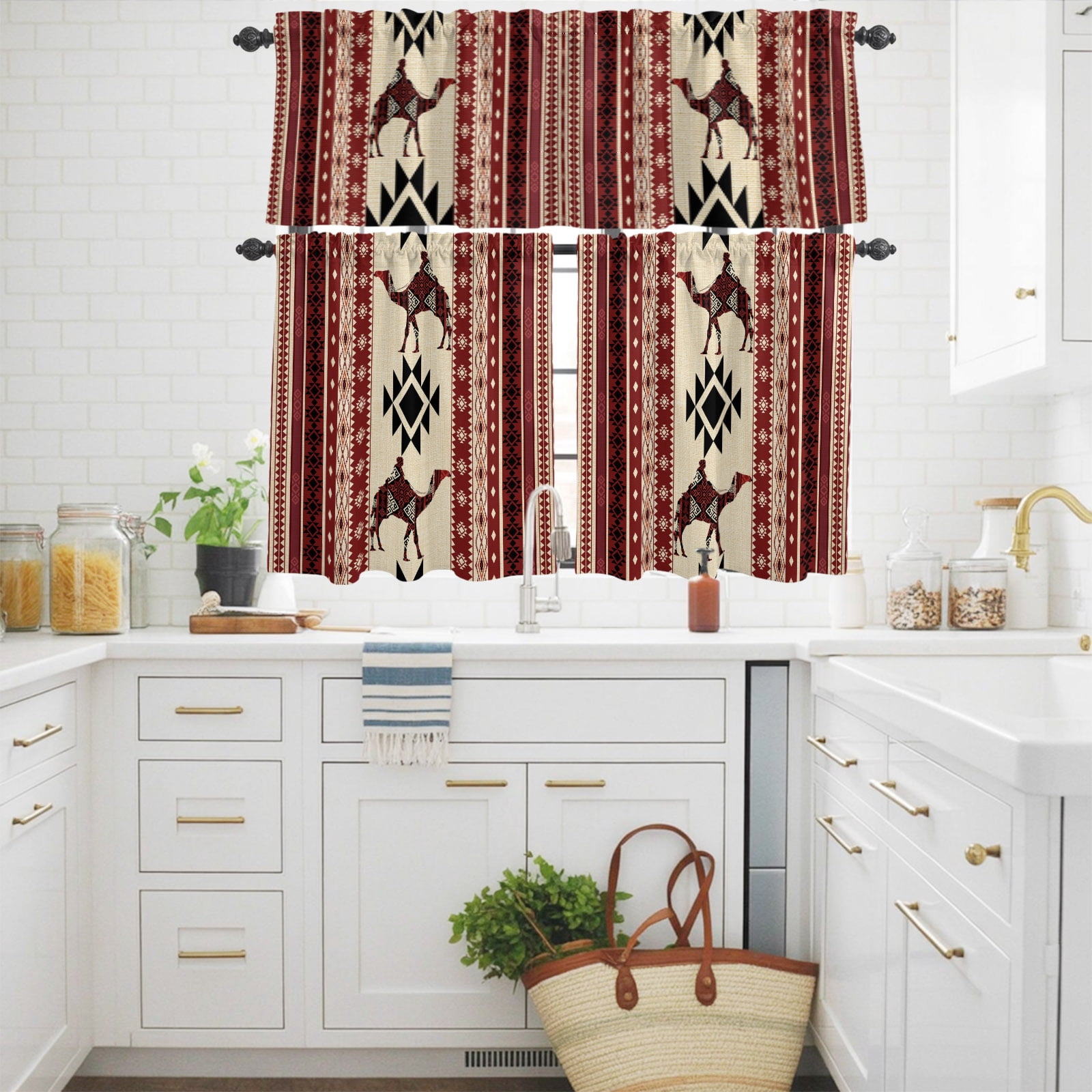 Animal Traditional Ethnic Style Curtain Tier and Valance Set 3 Piece ...