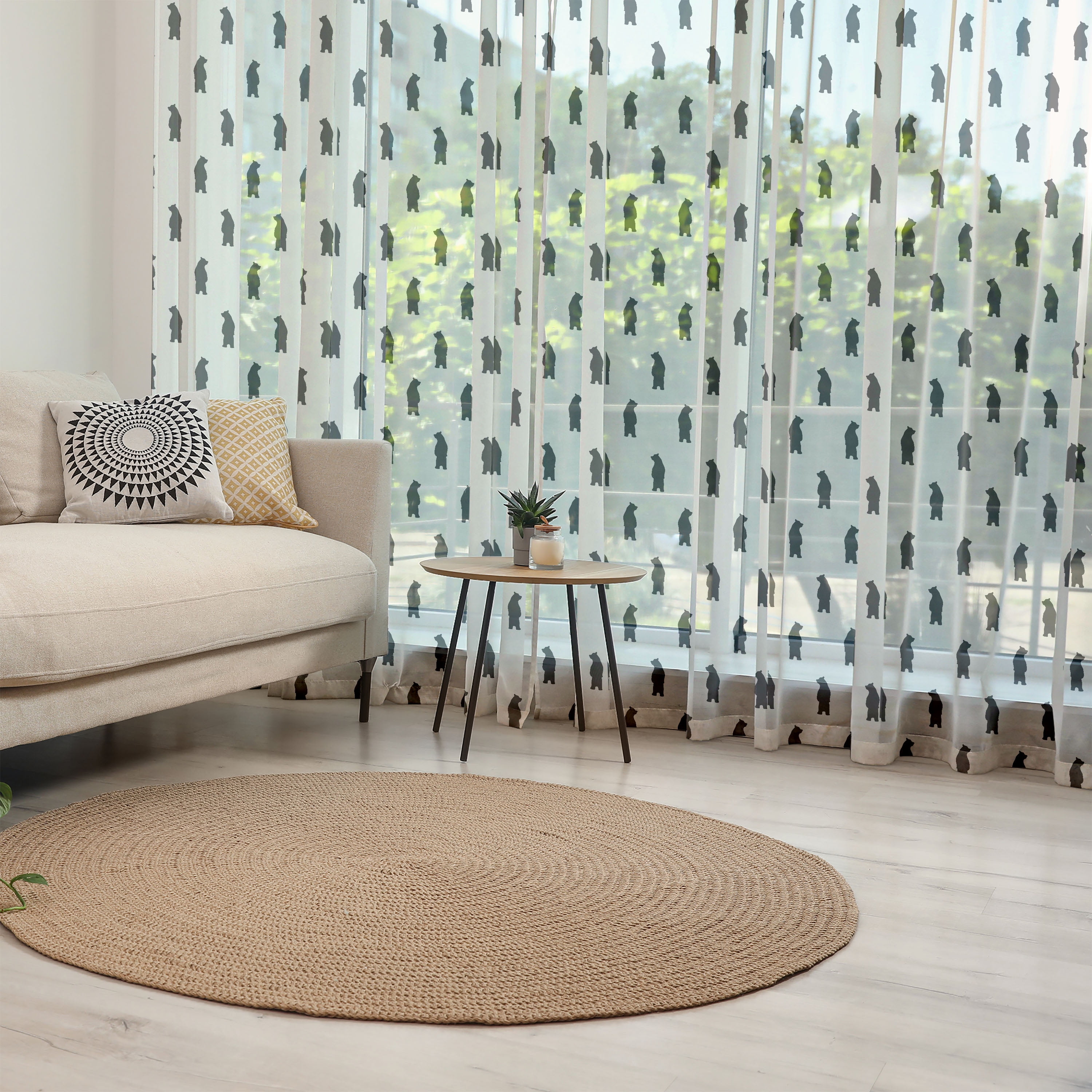 Animal Tulle Curtains with Rod Pocket, Bear Silhouettes on Cream ...