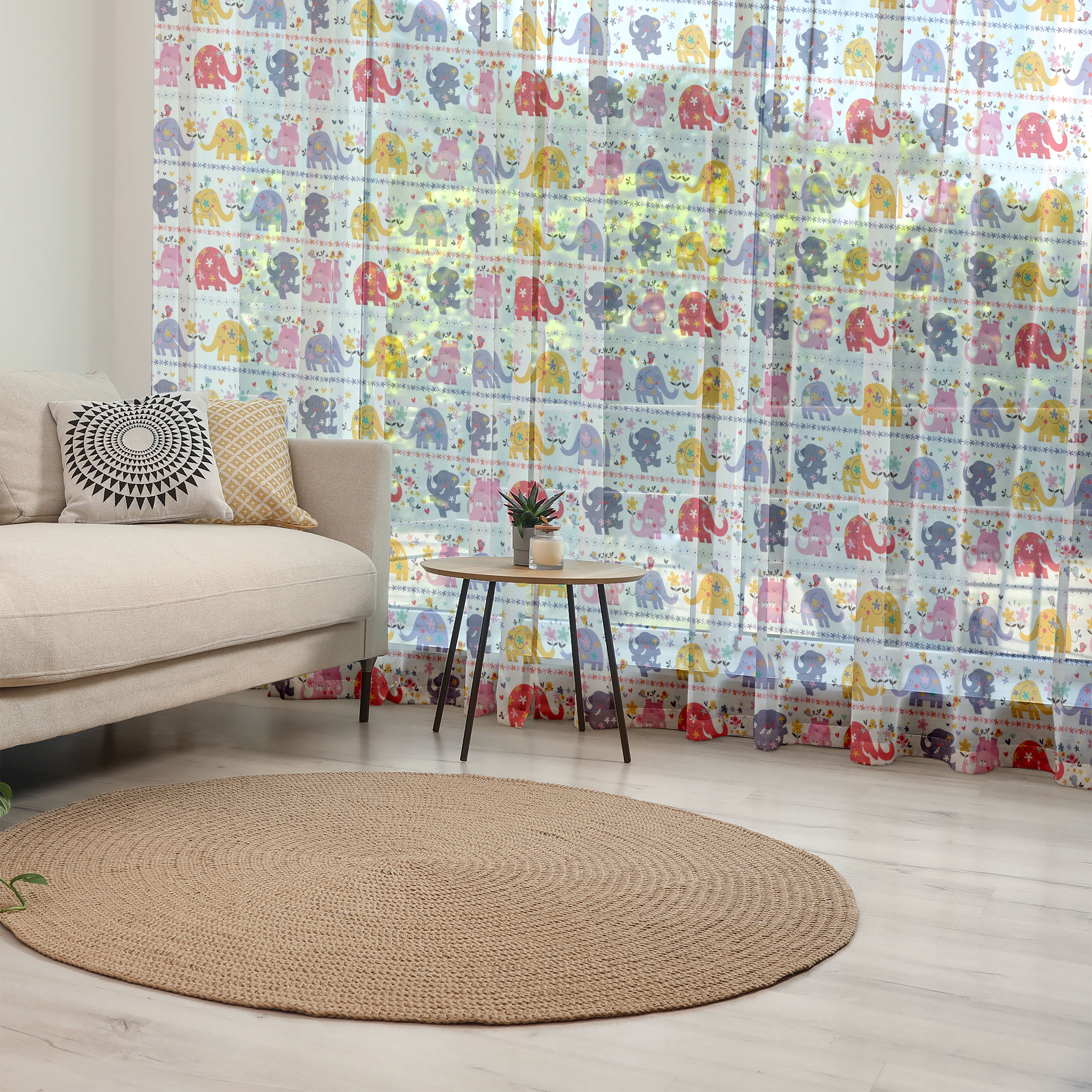 Animal Tulle Curtains with Rod Pocket, Dancing Floral Characters ...