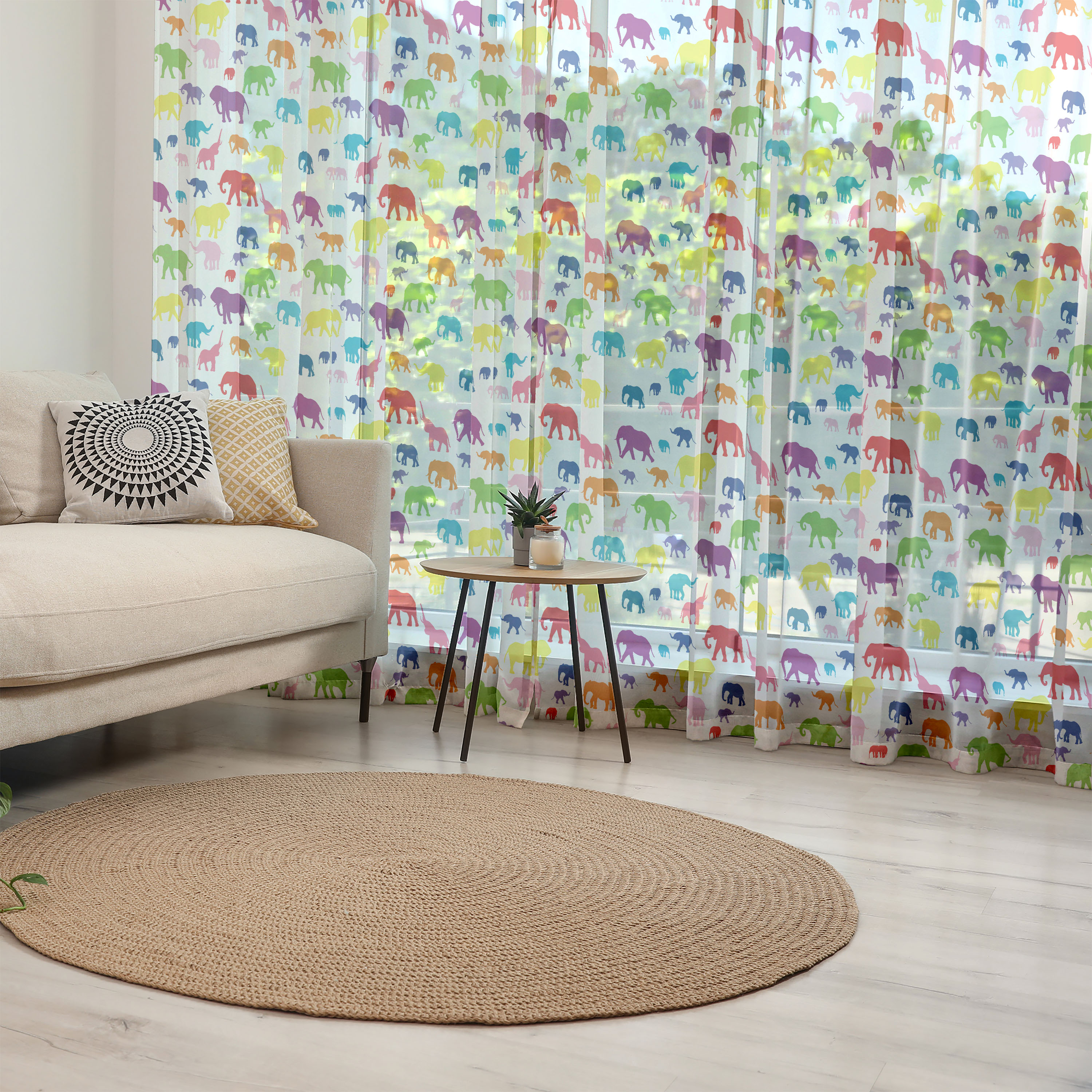 Animal Tulle Curtains with Rod Pocket, Silhouettes in Lively Colors ...