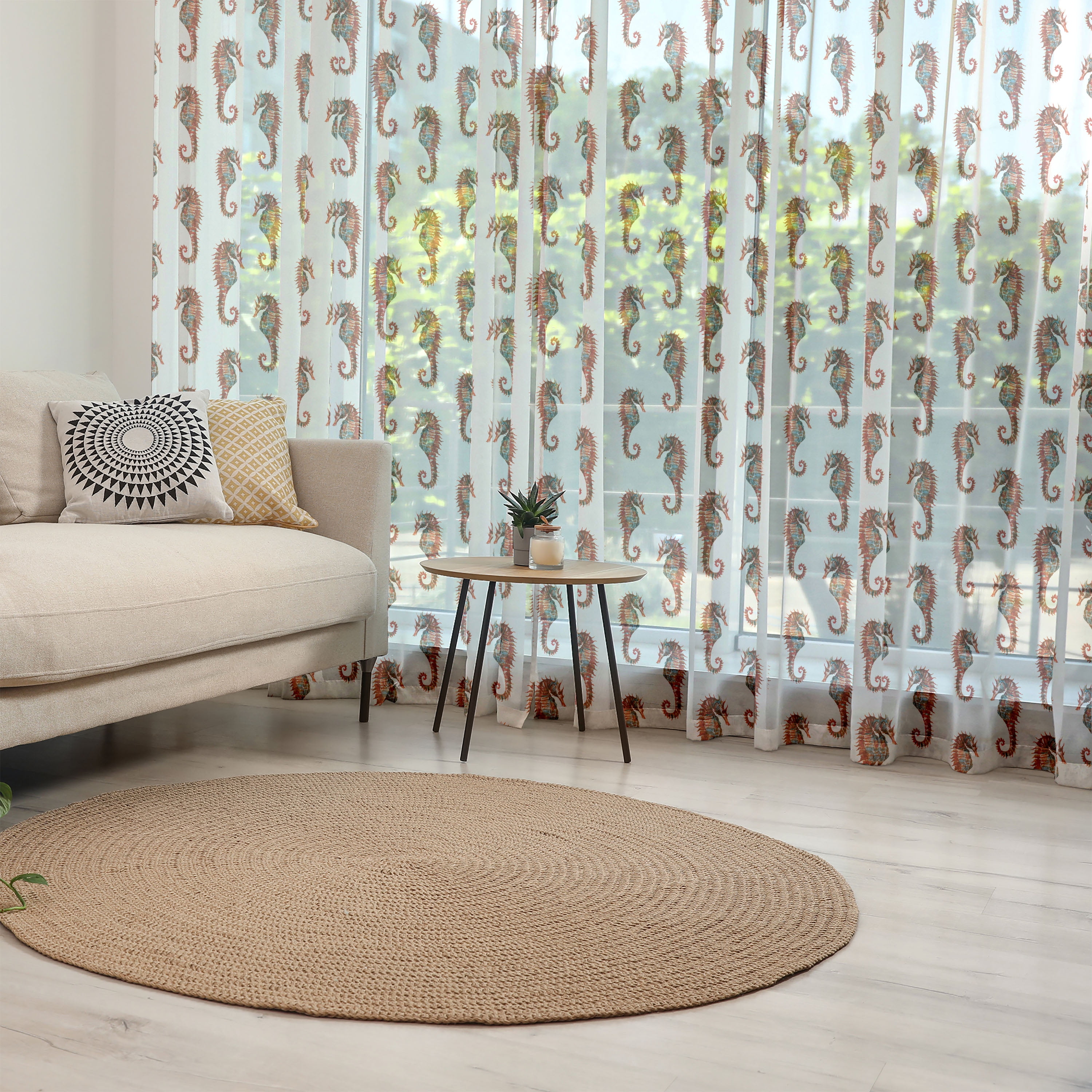 Animal Tulle Curtains with Rod Pocket, Watercolor Seahorse Pattern with ...