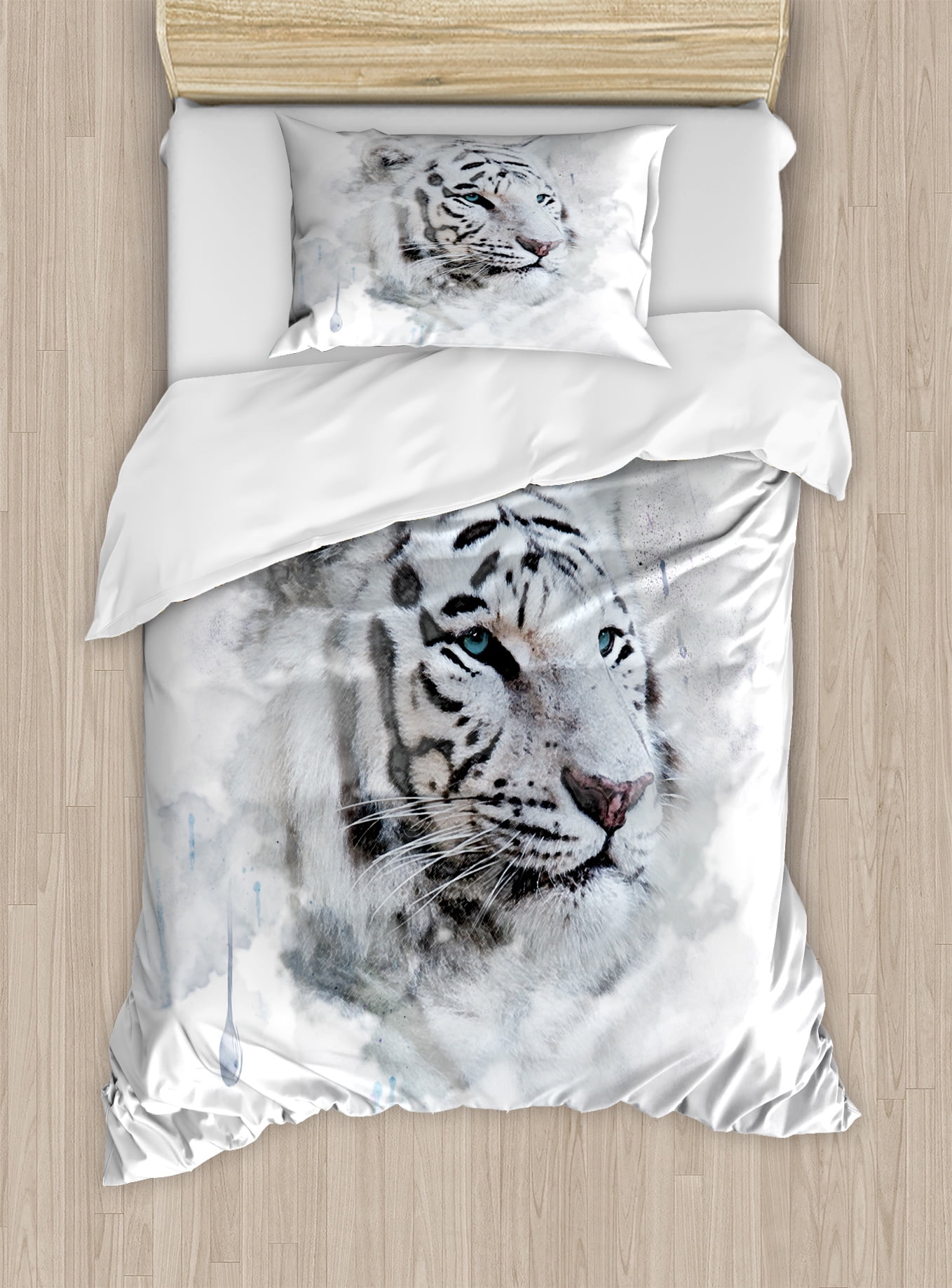 Animal Twin Size Duvet Cover Set, Artistic Portrait of a White Tiger ...