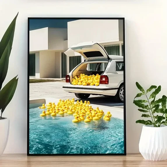 Animal & Vehicle Quirky Duck Car Poster Art Home Decor Vintage Gift ...