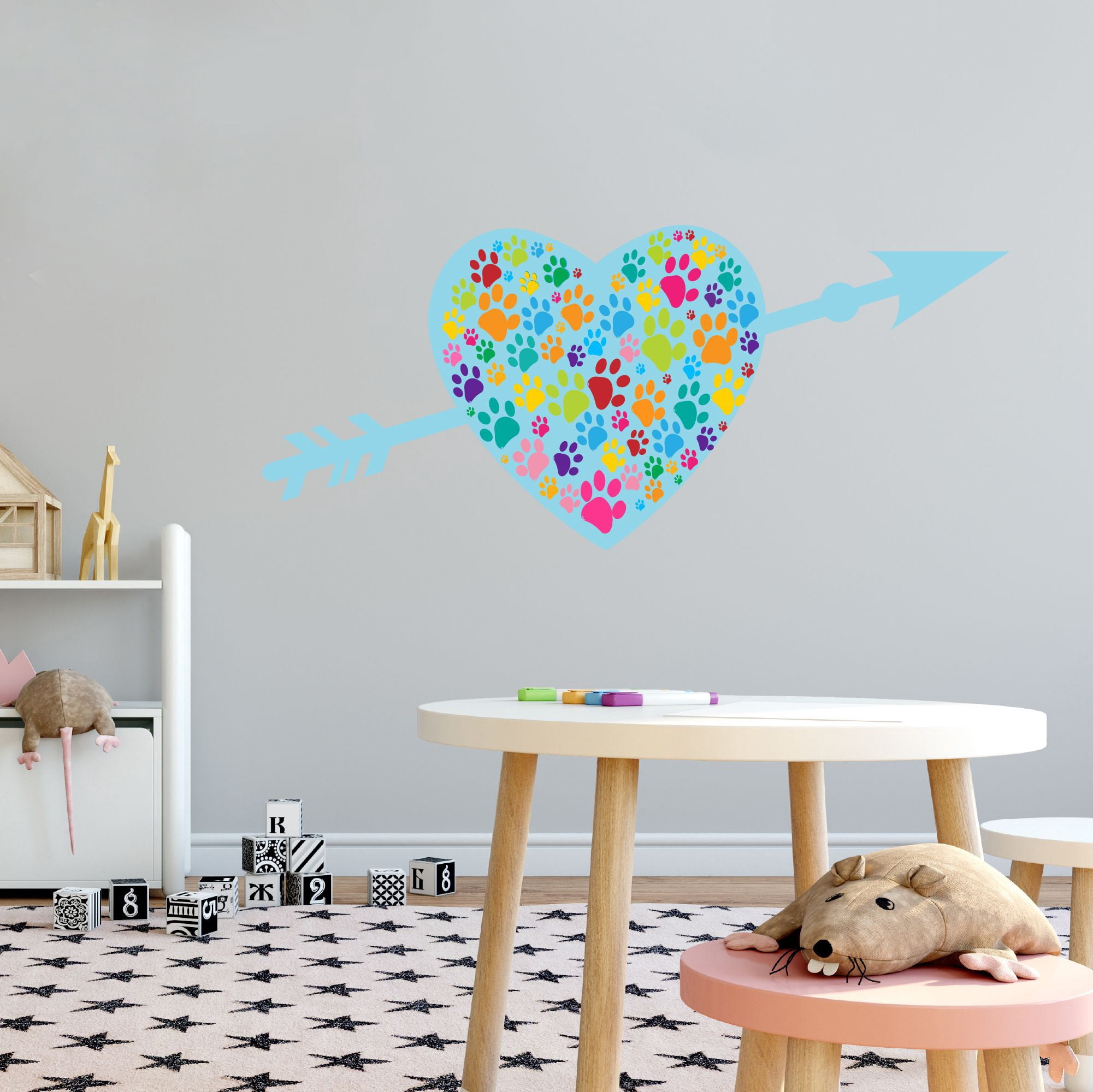 Animal Wall Decal Arrow in Heart with Cute Little Paws Inside it ...
