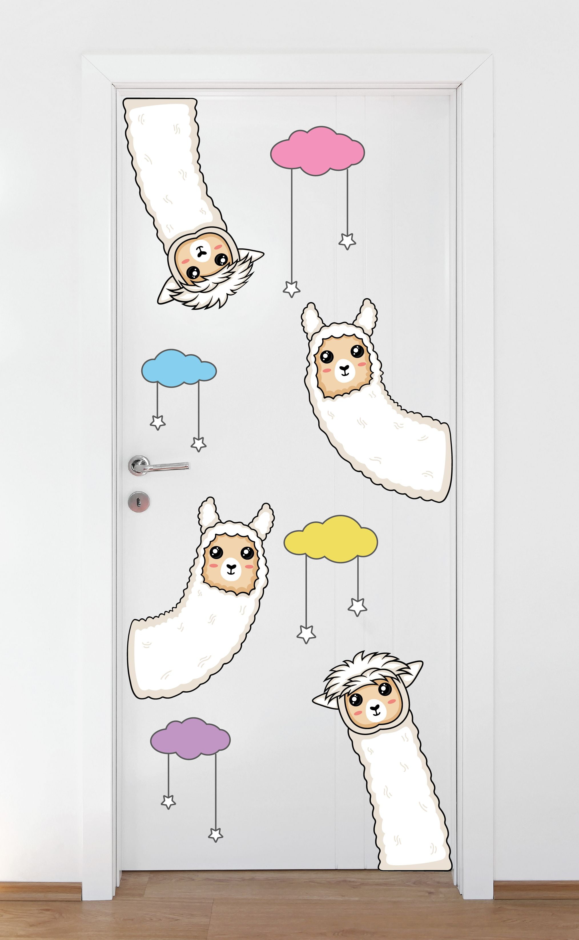Animal Wall Decal Cute Lama's Peeking through the Wall Bedroom Wall ...
