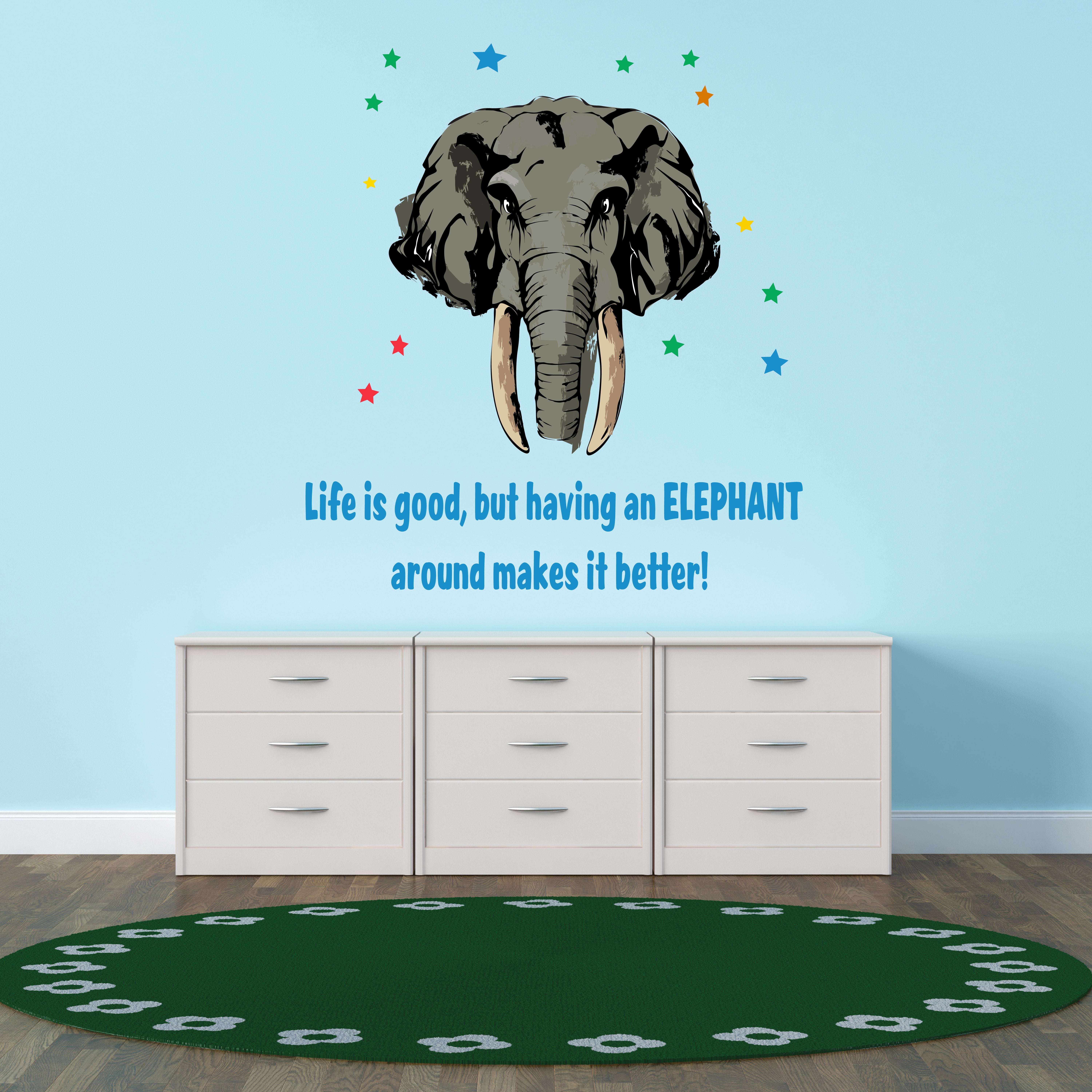 Animal Wall Decals for Boy's Bedroom - Elephant Head with Stars Wall ...