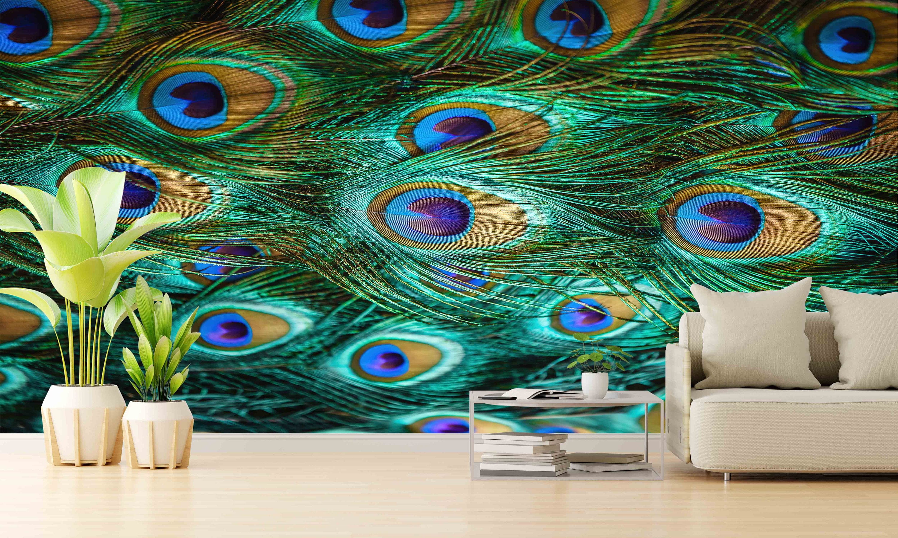 Animal Wall Decals, Peacock Feather Paper Art, Feather Wallpaper ...