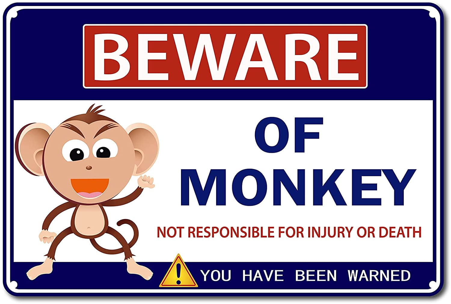 Animal Warning Sign Funny Metal Tin Signs Beware Monkey Banner Vintage ...