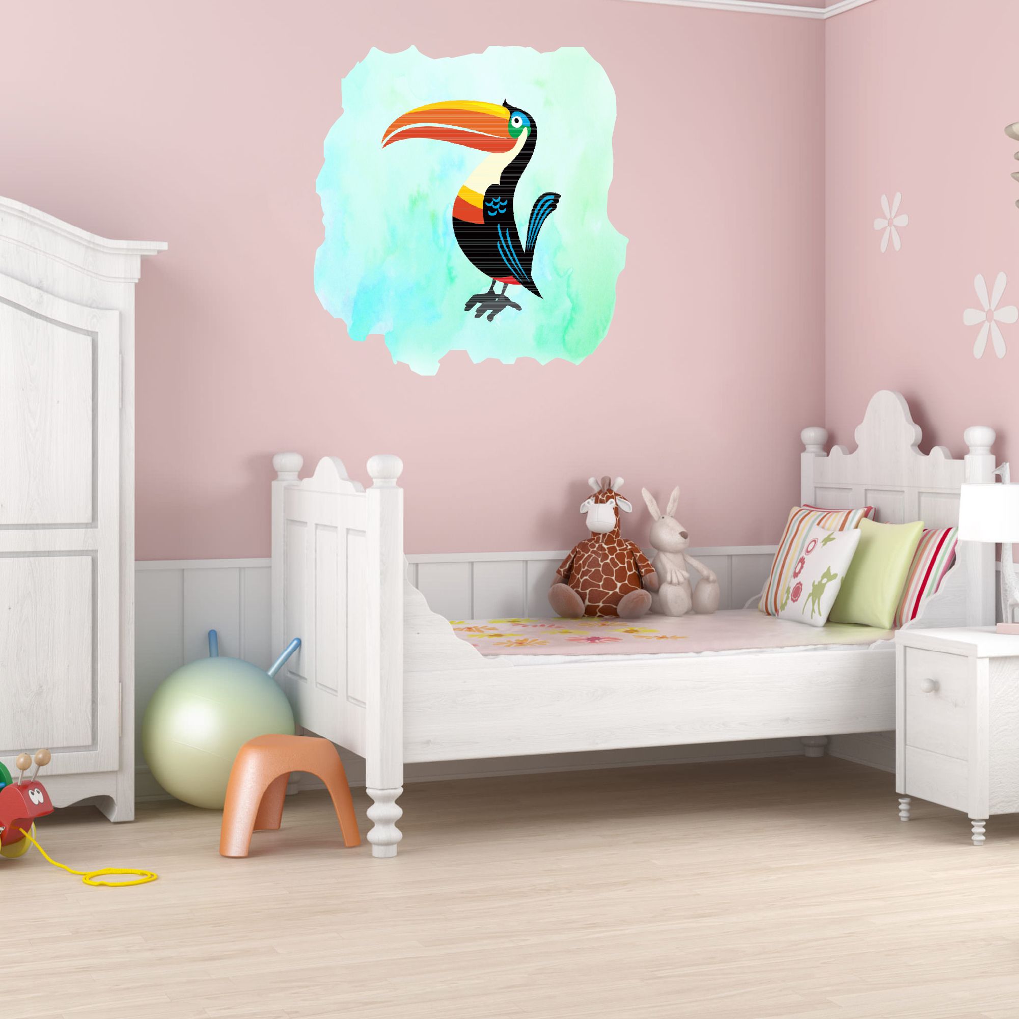 Animal Watercolor Wall Decals for Bedroom - Blue Background Bird With ...