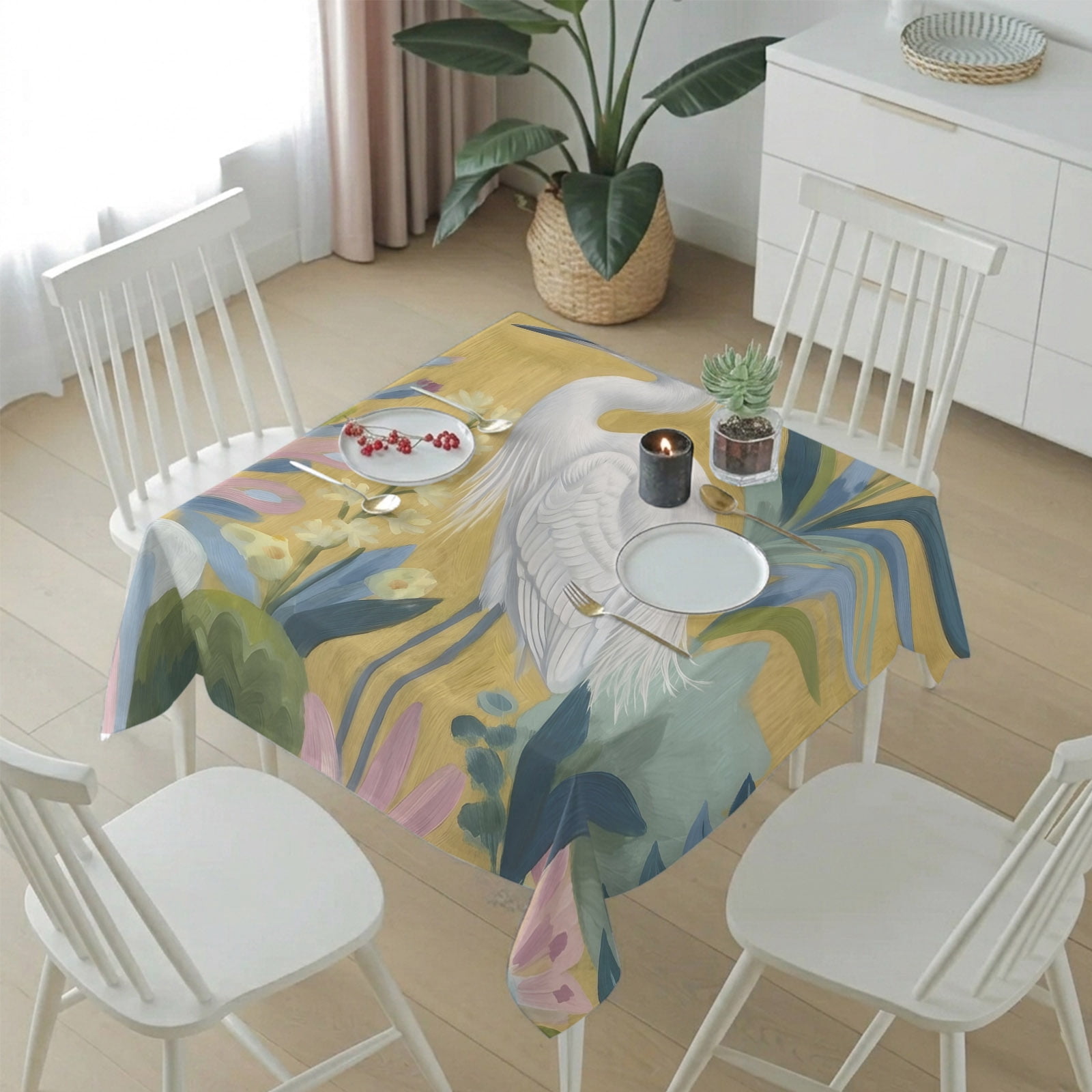 Animal White Heron Table Cloth 54x54in, Waterproof Square Tablecloth ...