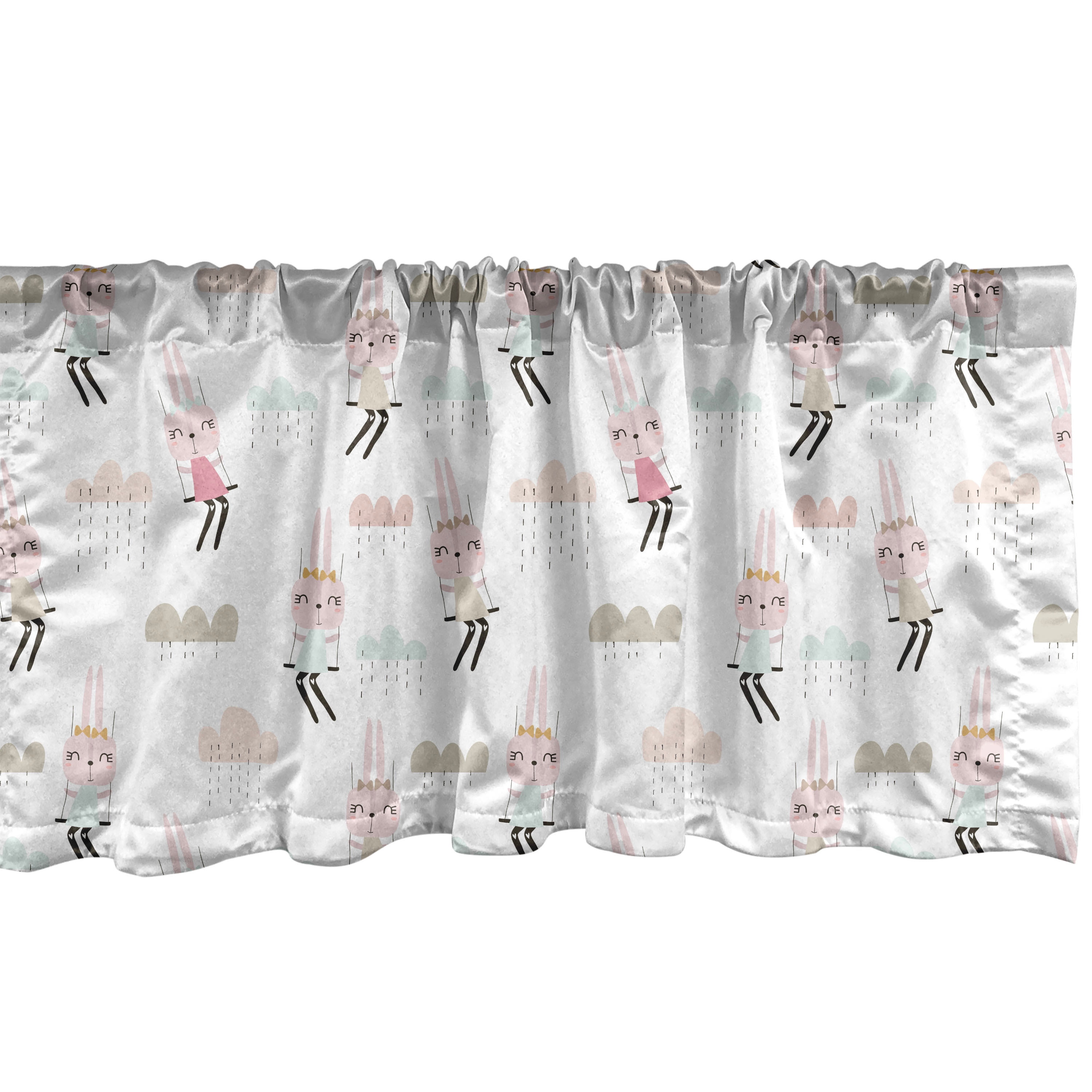 Animal Window Valance Pack of 2, Doodle Style Rabbit Girls Swinging ...
