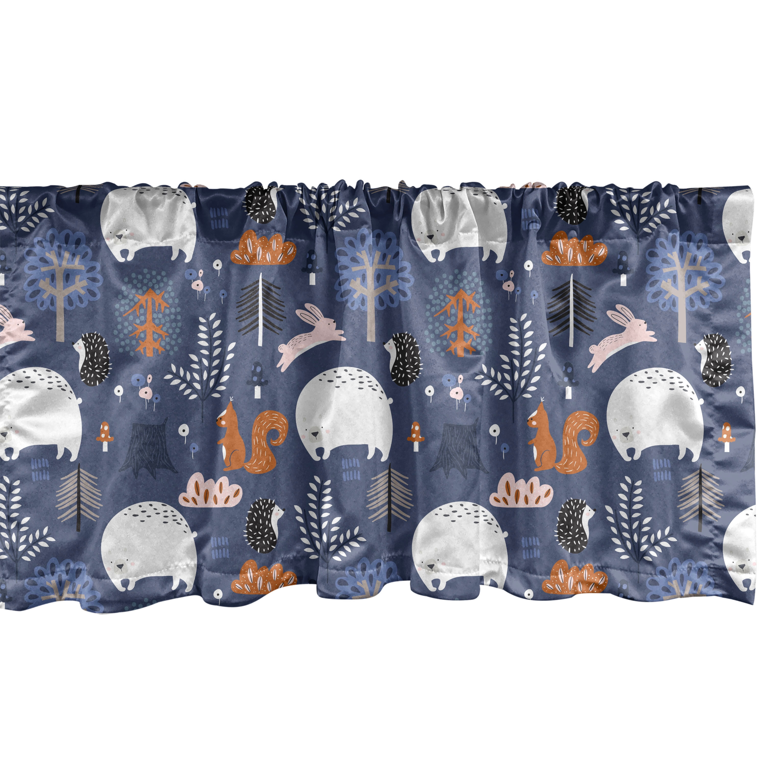 Animal Window Valance Pack of 2, Polar Bear Squirrel Hedgehog Trees ...