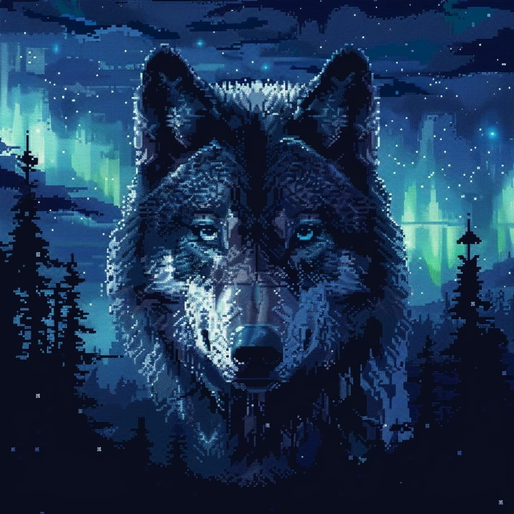 Animal Wolf Night Color Sky DIY 11CT Stamped Cross Stitch Kits for ...