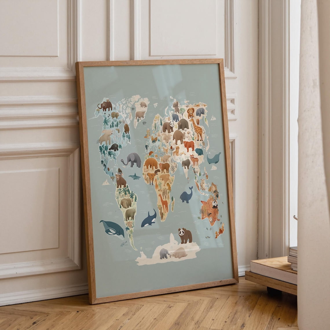 Animal World Map Wall Art, Safari Wildlife Decor, Unframed Paper Poster ...