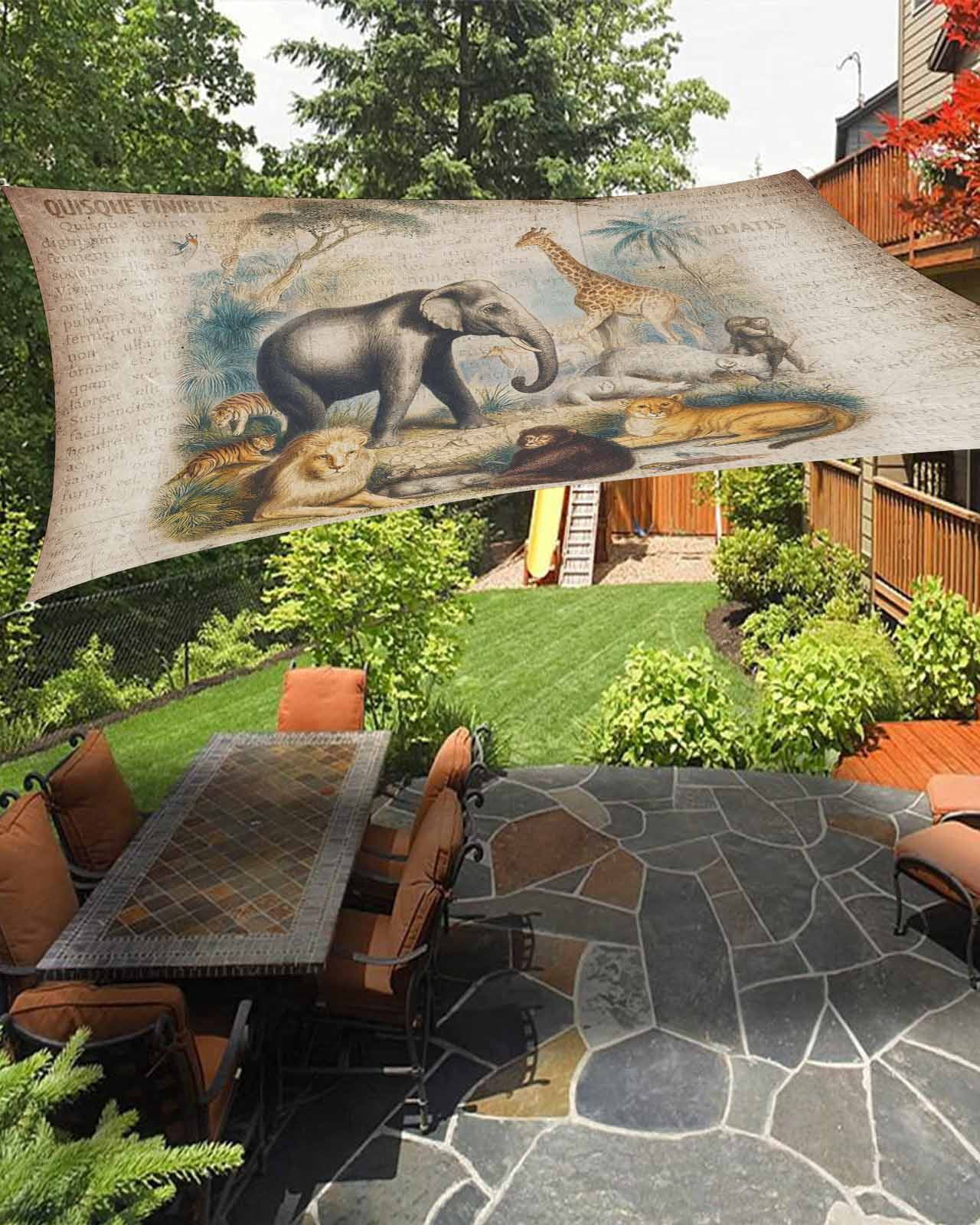 Animal World Sun Shade Sail 6.5'X10' Elephant Tiger Giraffe Vintage ...