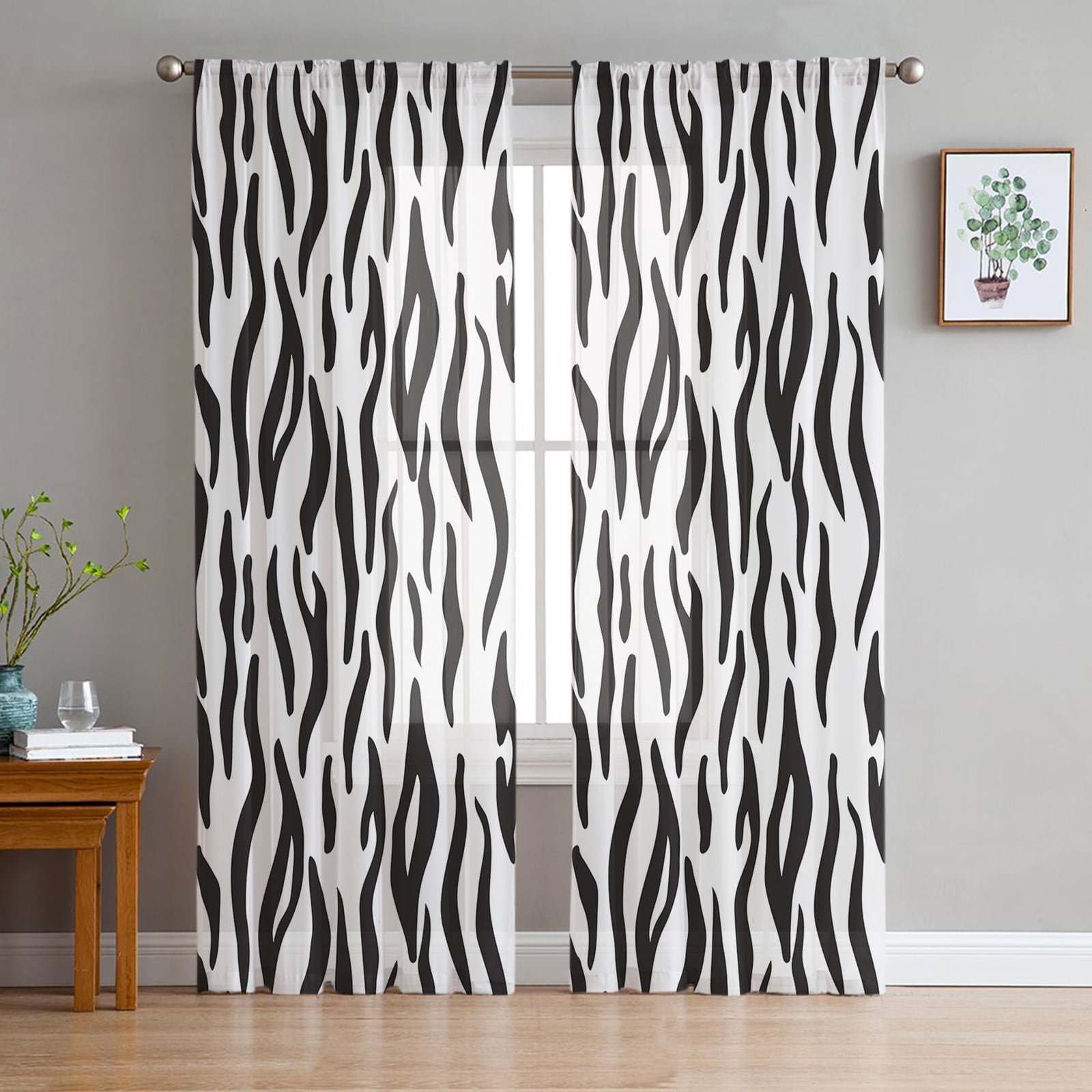 Animal Zebra Fur Texture Pattern Tulle Sheer Window Curtains for Living ...