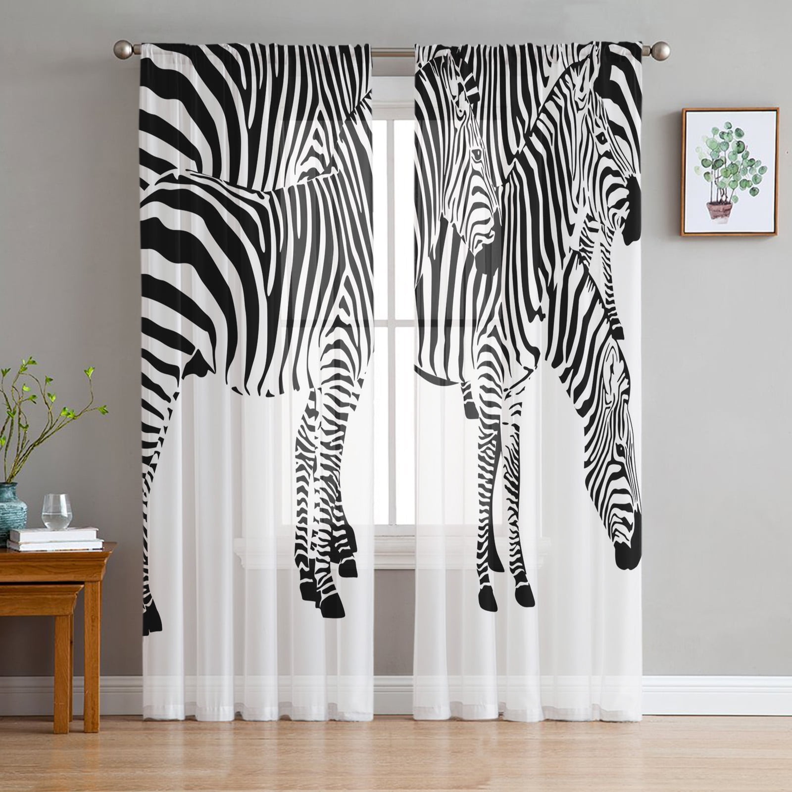 Animal Zebra Fur Texture Pattern Tulle Sheer Window Curtains for Living ...